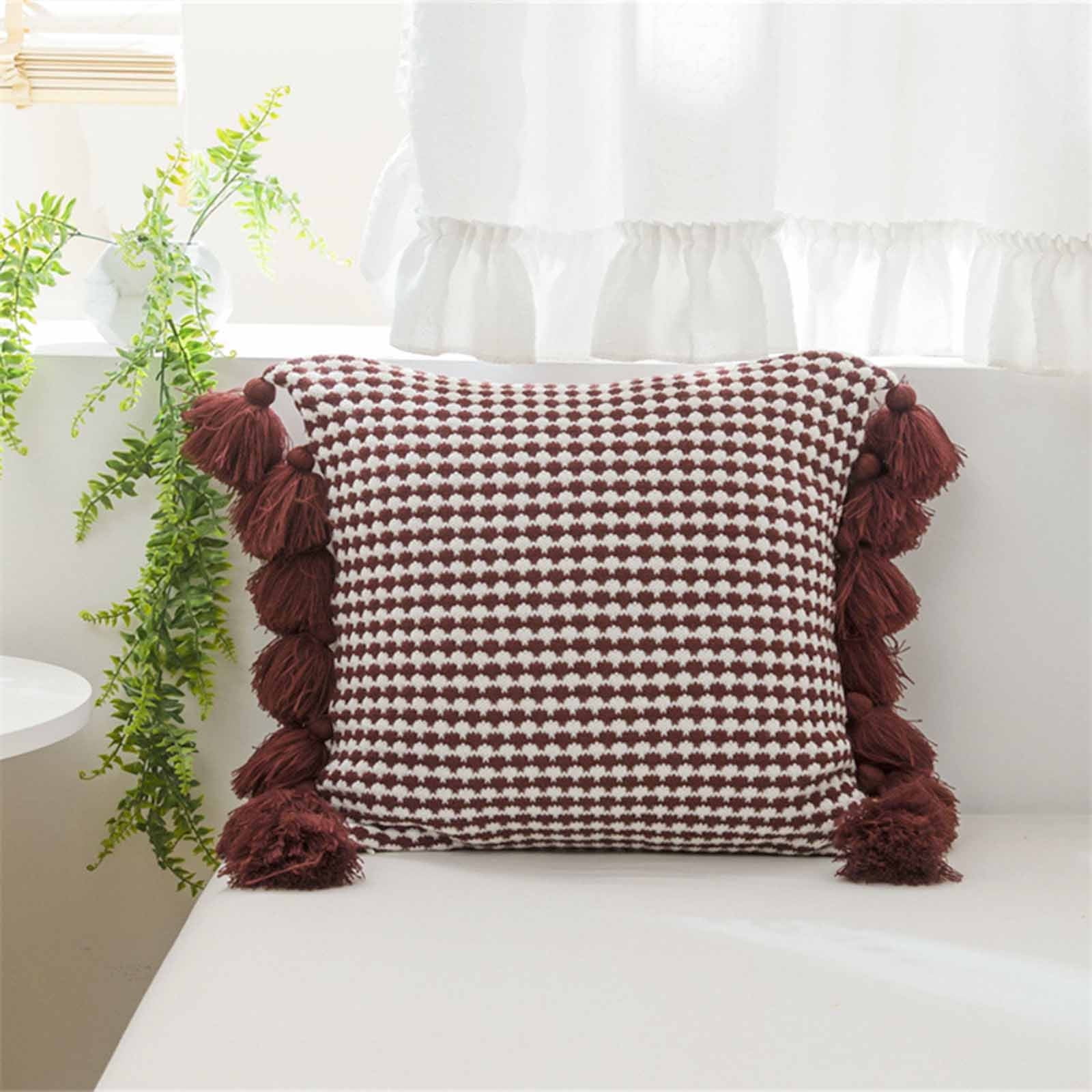 HOARBOEG 17.71*17.71in Hug Pillow Knitted Tassel Throw Pillow Couch ...