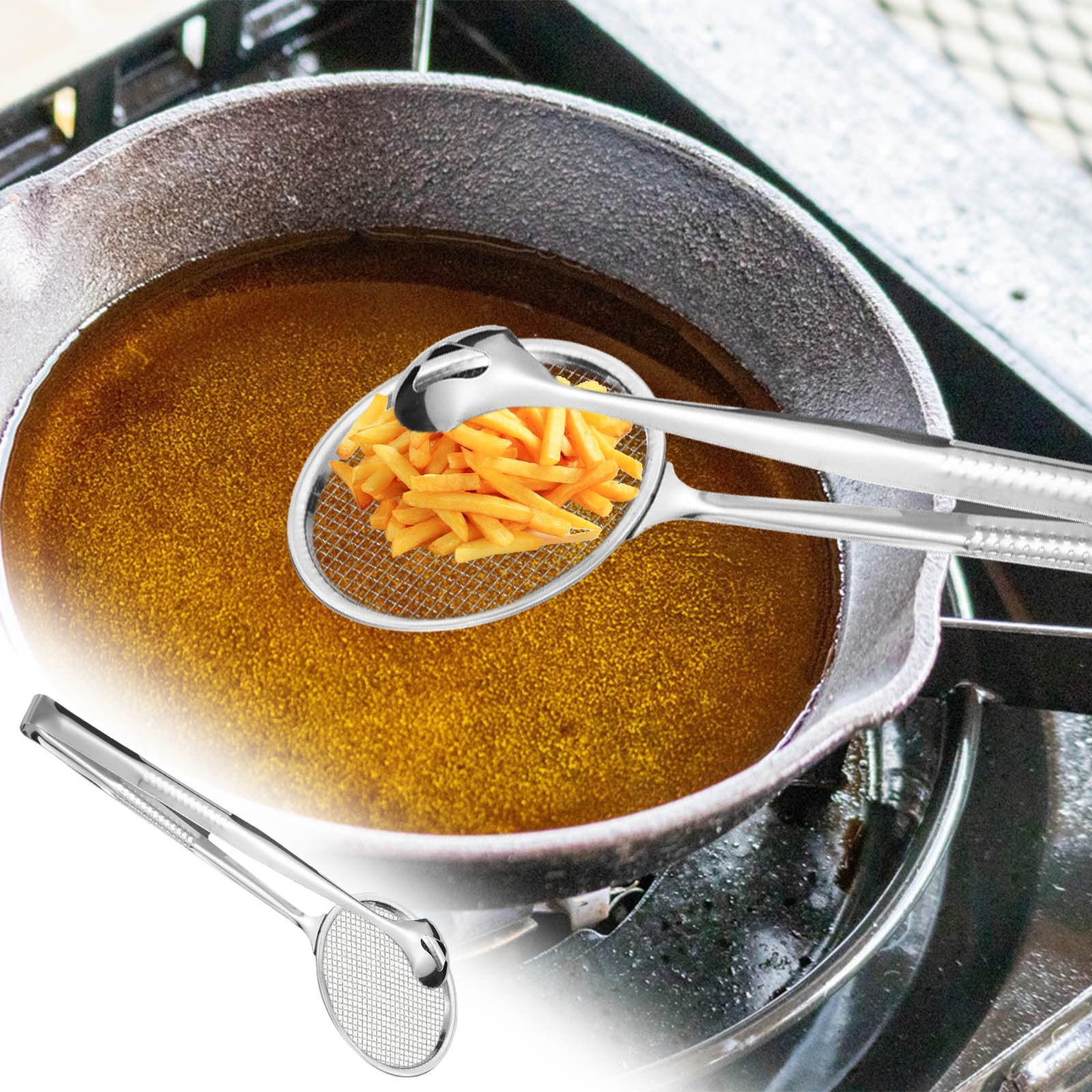HOARBOEG 2 in 1 Stainless Steel Strainer Spoon with Clip, Fine Mesh ...