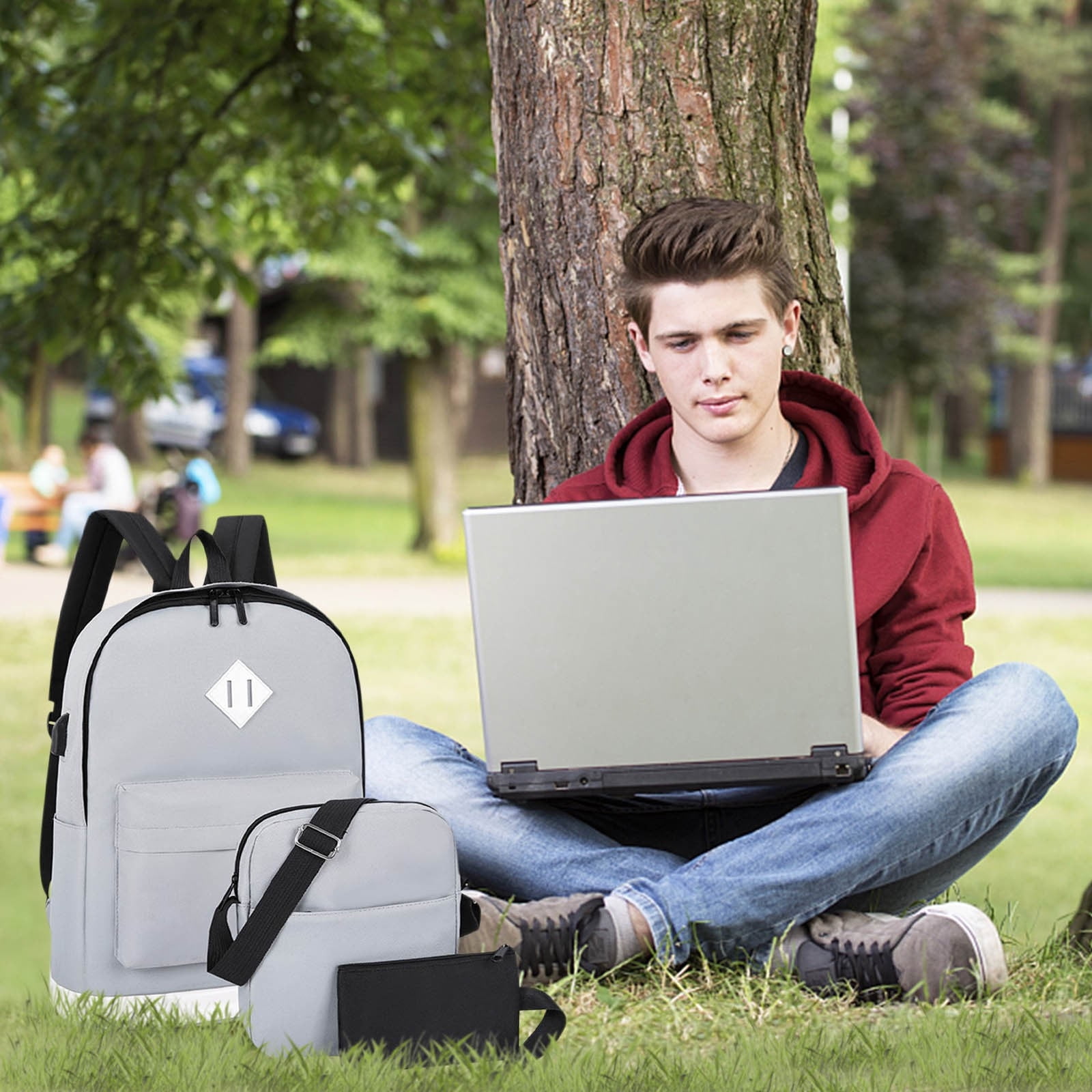 HOARBOEG 3-Piece Minimalist Backpack Set - Campus Essentials Kit with Lightweight Backpack ...