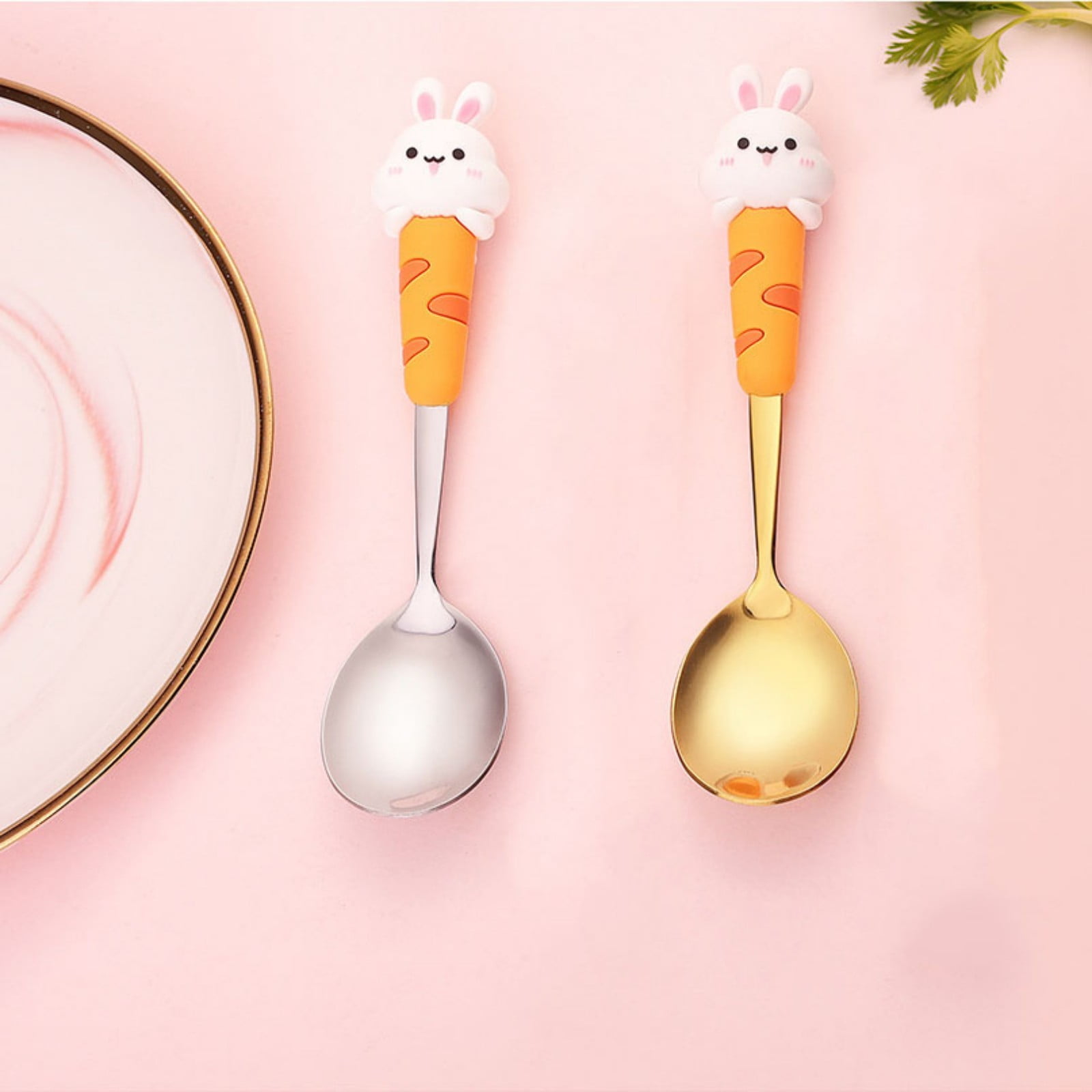 HOARBOEG 304 Large Round Head Stainless Steel Spoons Cute Rabbit Handle ...