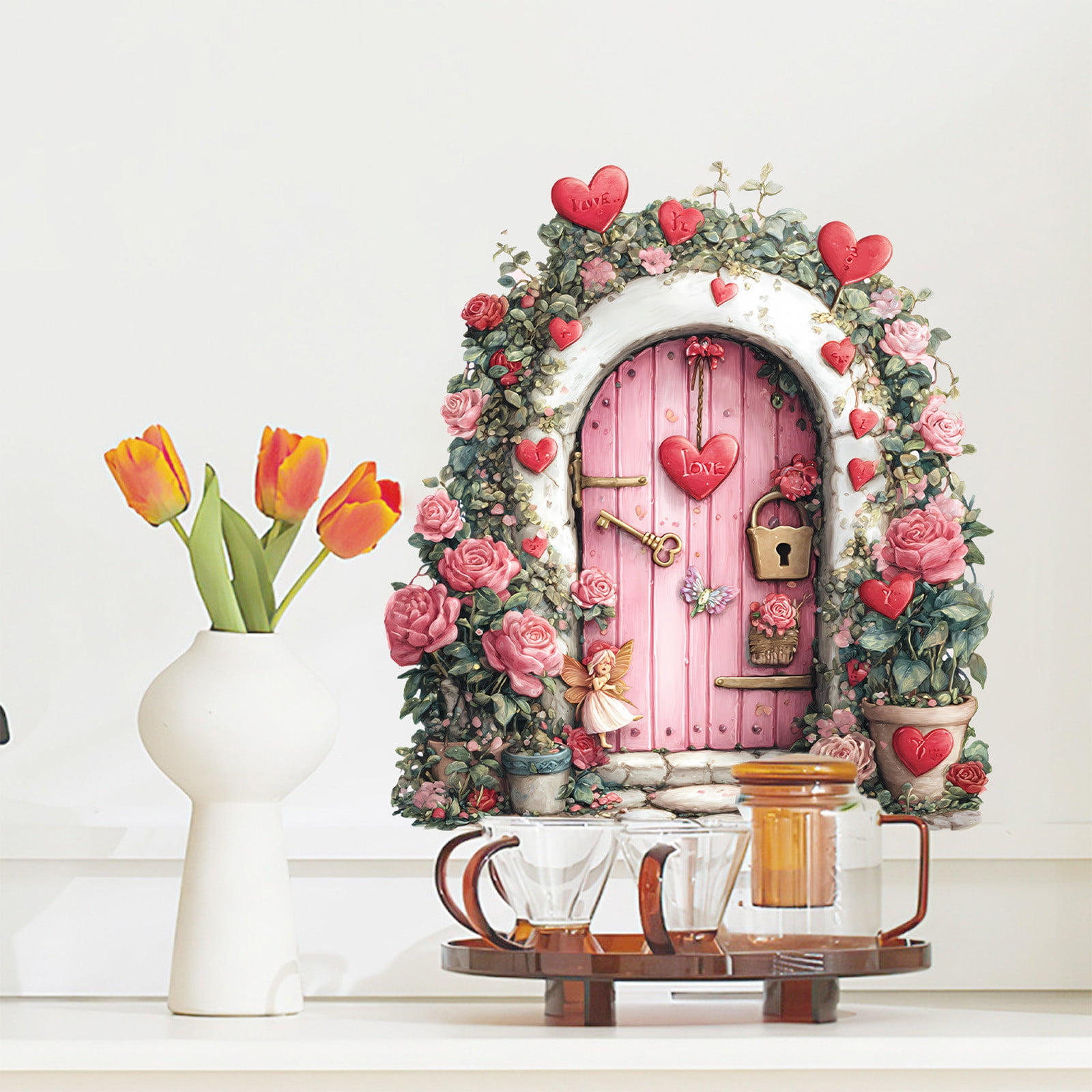 HOARBOEG 4Pcs Valentines Day Window Stickers, Large Decorative Static ...