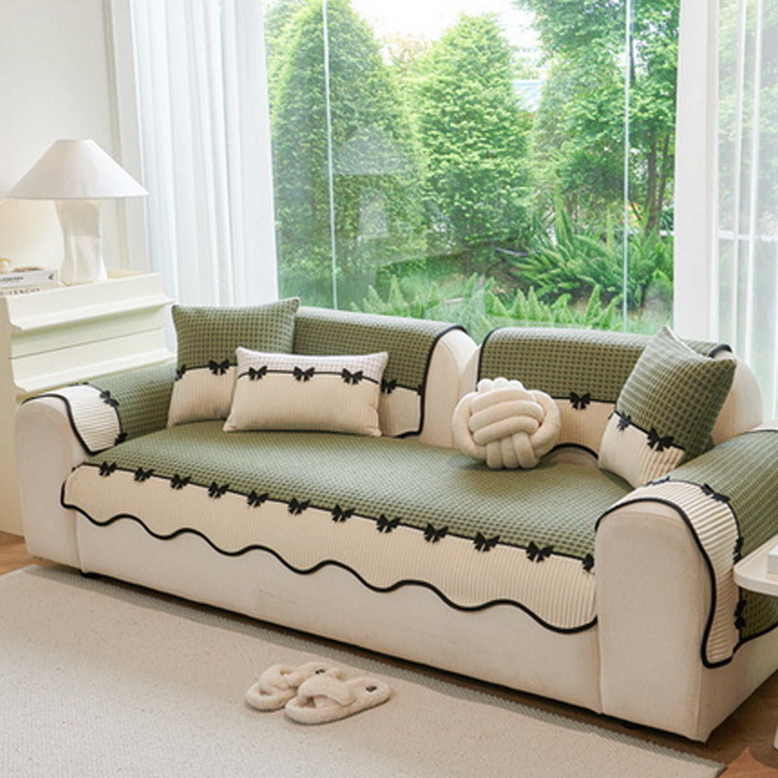 HOARBOEG Butterfly Edge Quilted Sofa Cushion Cover, Thickened Non-Slip ...