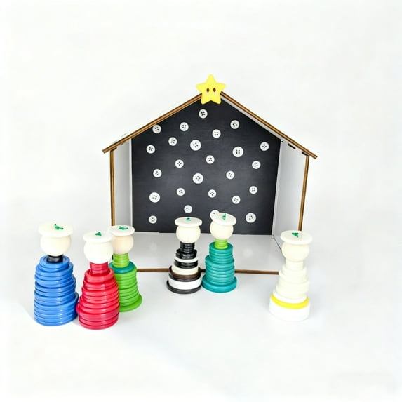 HOARBOEG Button Nativity Scene Kit, Christmas Button Wooden House Set ...