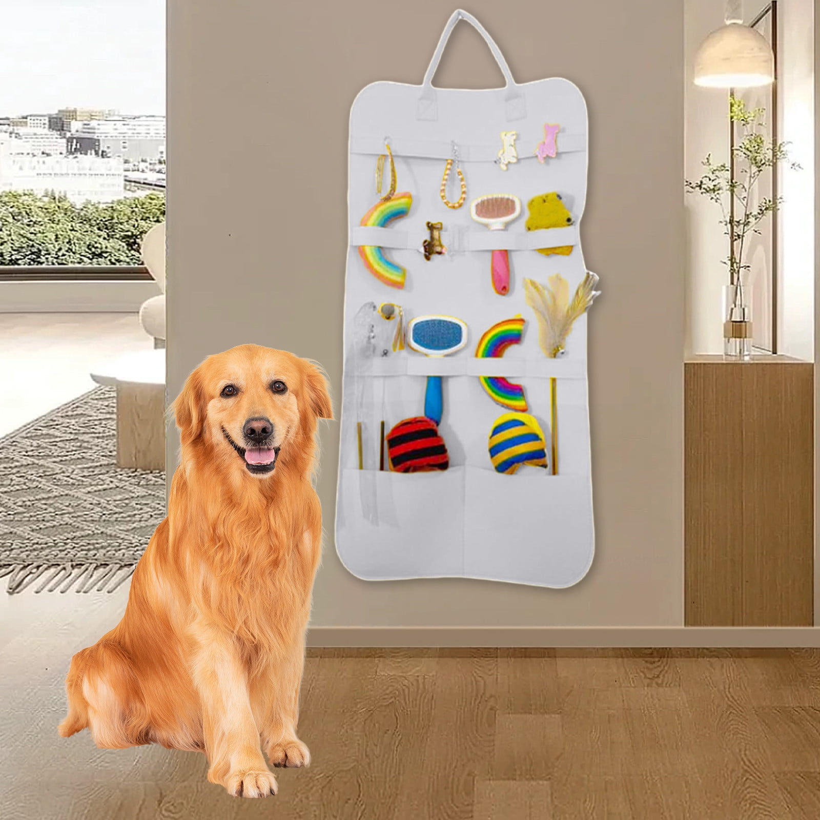 HOARBOEG Cat Toy Storage Wall Hanger Bag, Foldable Felt Organizer for ...