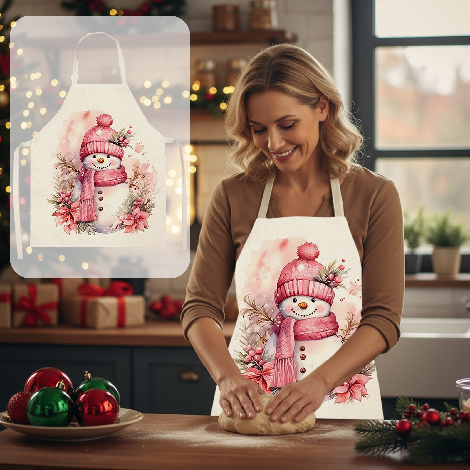 HOARBOEG Christmas Apron for Adults with Santa Claus and Snowman Design ...