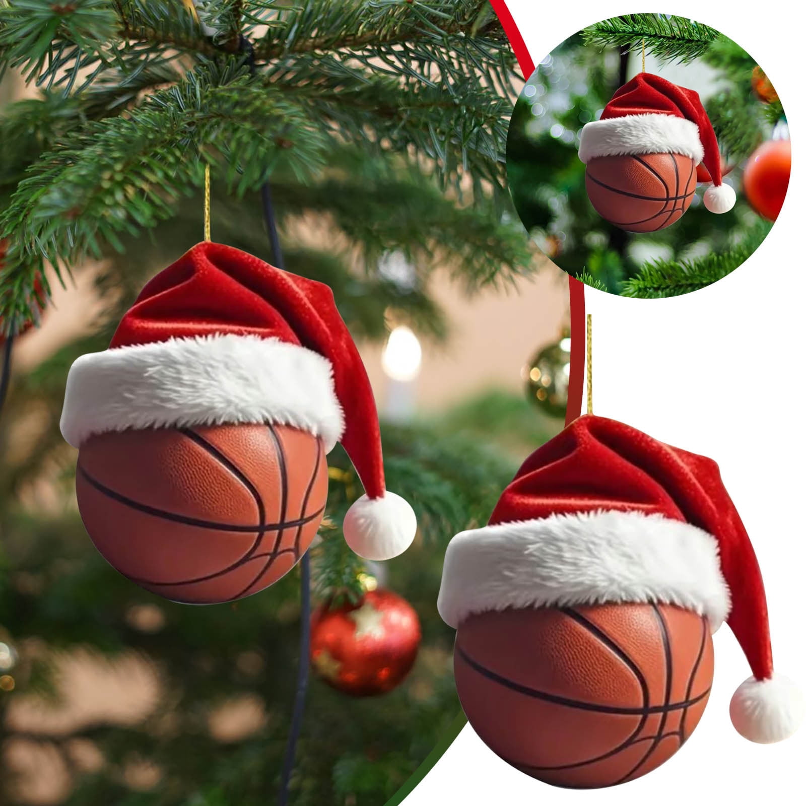 HOARBOEG Christmas Basketball Acrylic Hanging Ornament, Flat Sports ...
