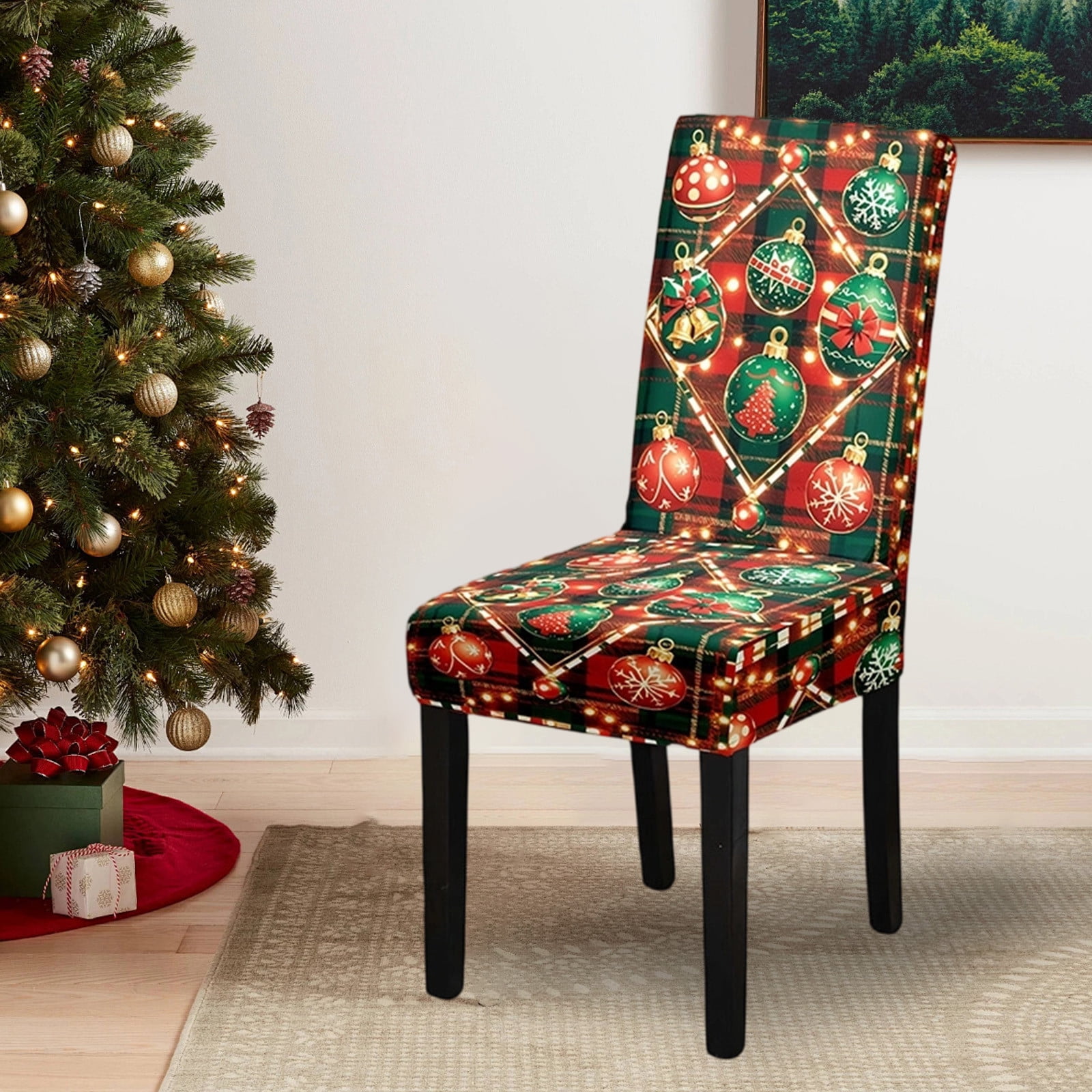 HOARBOEG Christmas Chair Covers with Lights and Balls Design ...