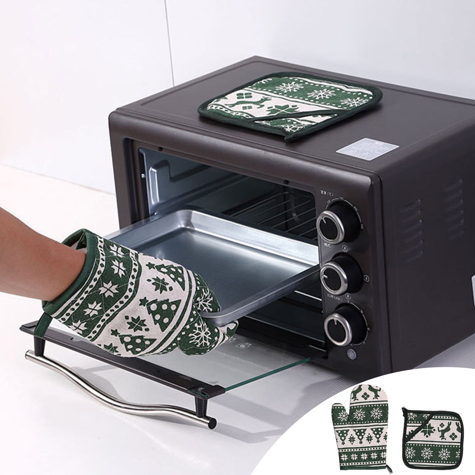 HOARBOEG Christmas Oven Mitts and Pot Holders Set, Non-Slip Heat ...