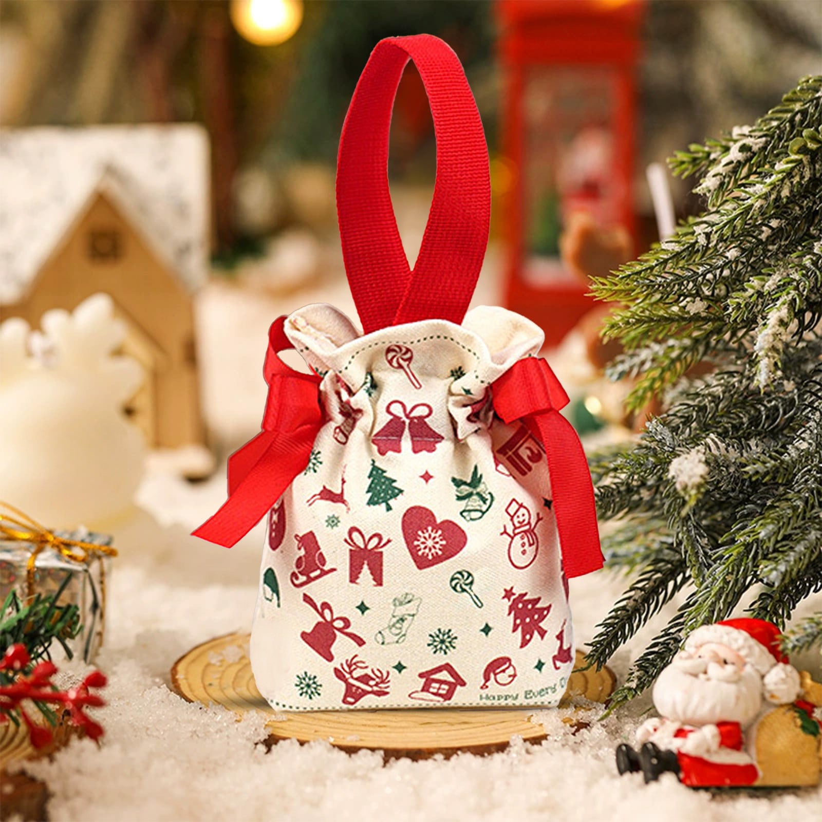 HOARBOEG Christmas Themed Santa Claus Drawstring Candy Bag - Red ...