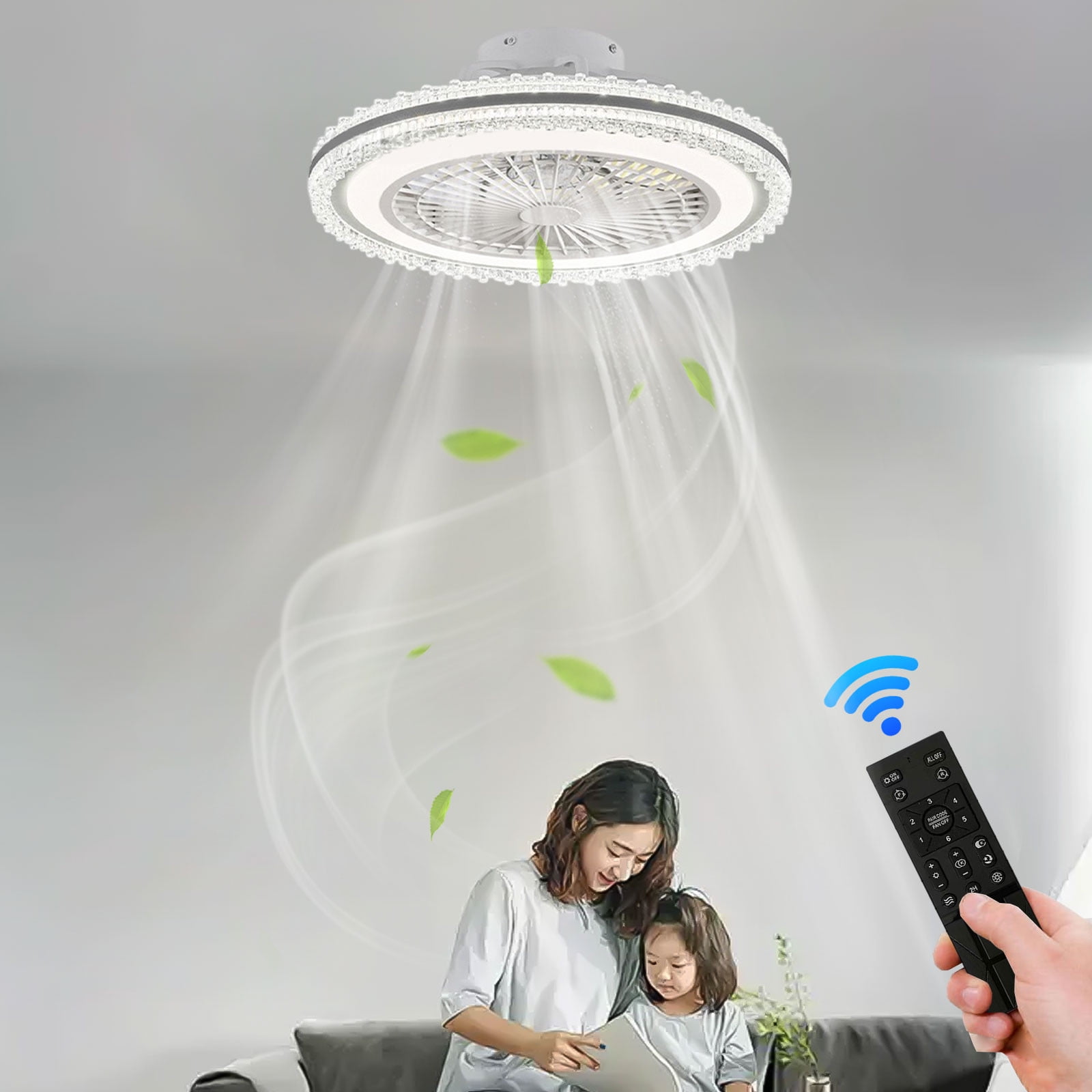 HOARBOEG Crystal Pillar Ceiling Fan with LED, Light Modern Ceiling Fan ...