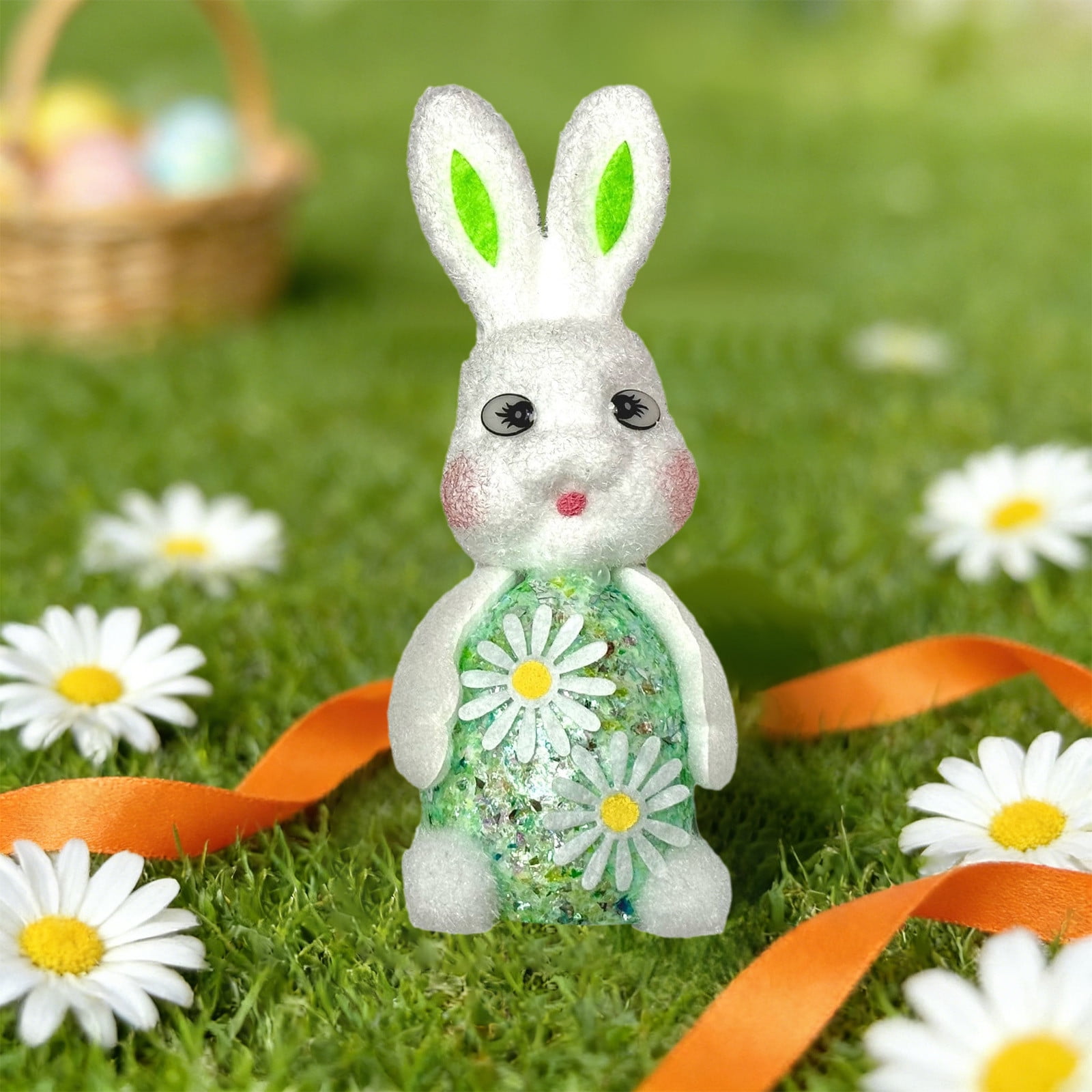 HOARBOEG Easter Bunny Decor, Foam Figurine Holding Tulips & Daisies ...