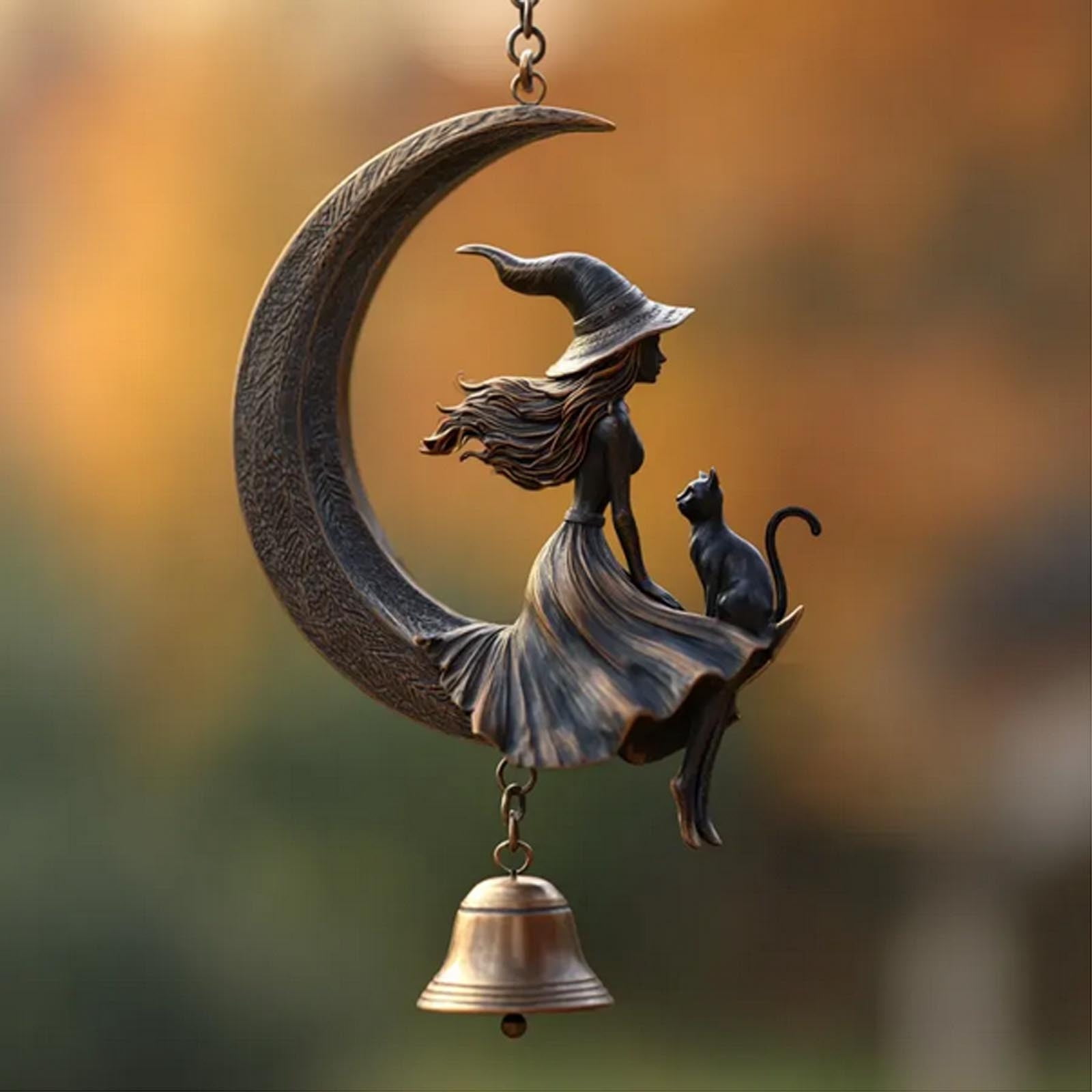 HOARBOEG Enchanting Gothic Witch Wind Chime with Cat & Moon Pendant ...