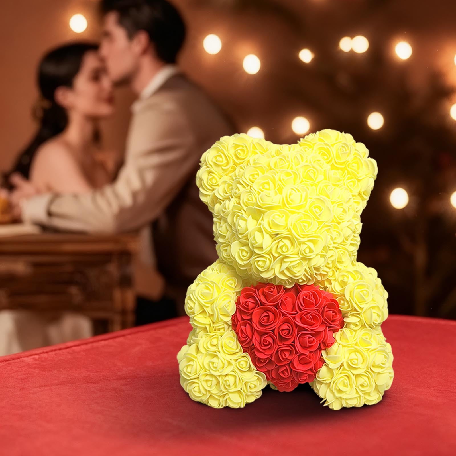 HOARBOEG Faux Rose Bear Gift, Handmade Artificial Rose Teddy Bear with ...
