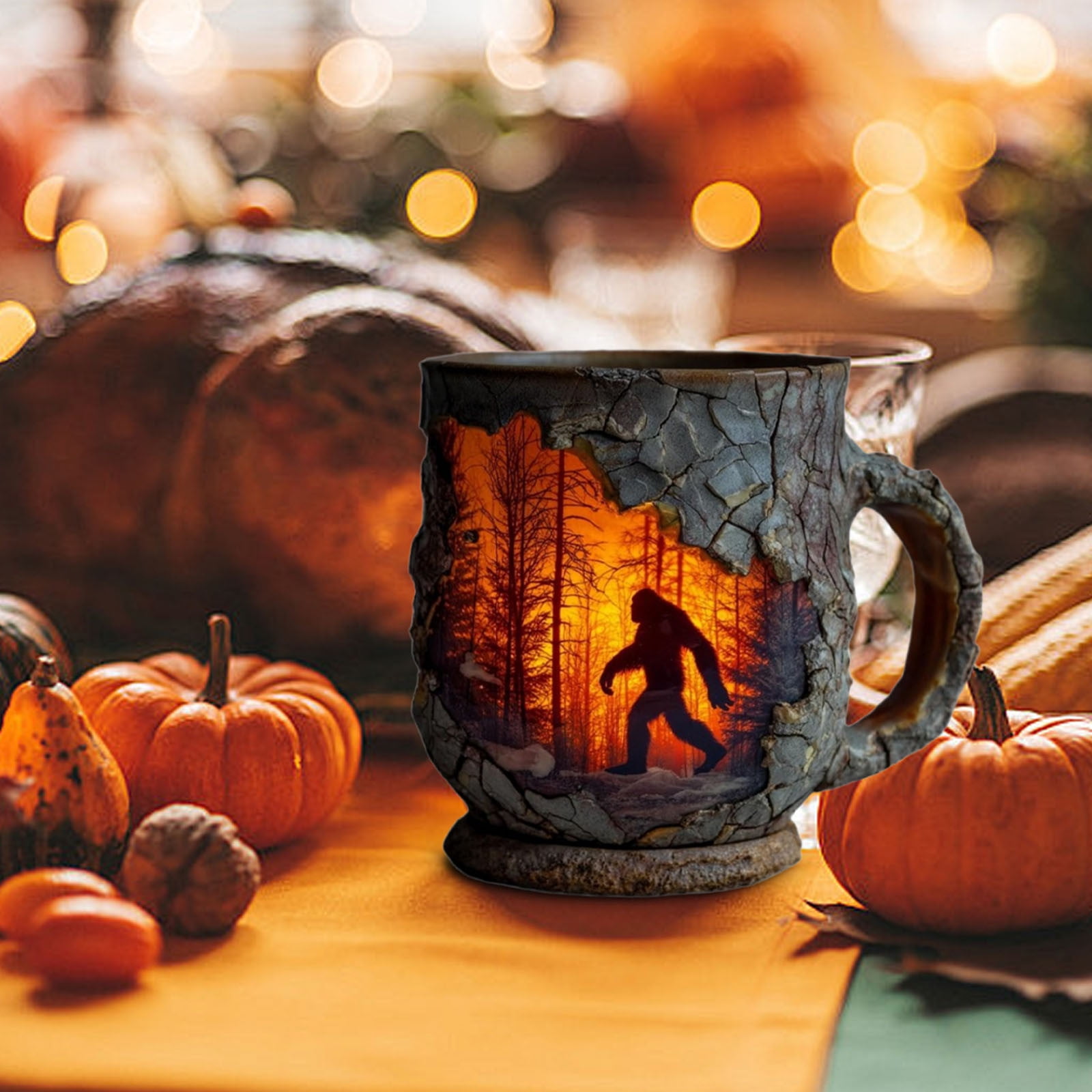 HOARBOEG Forest Fire Campfire Mug - Textured Bark Surface Ceramic Cup ...