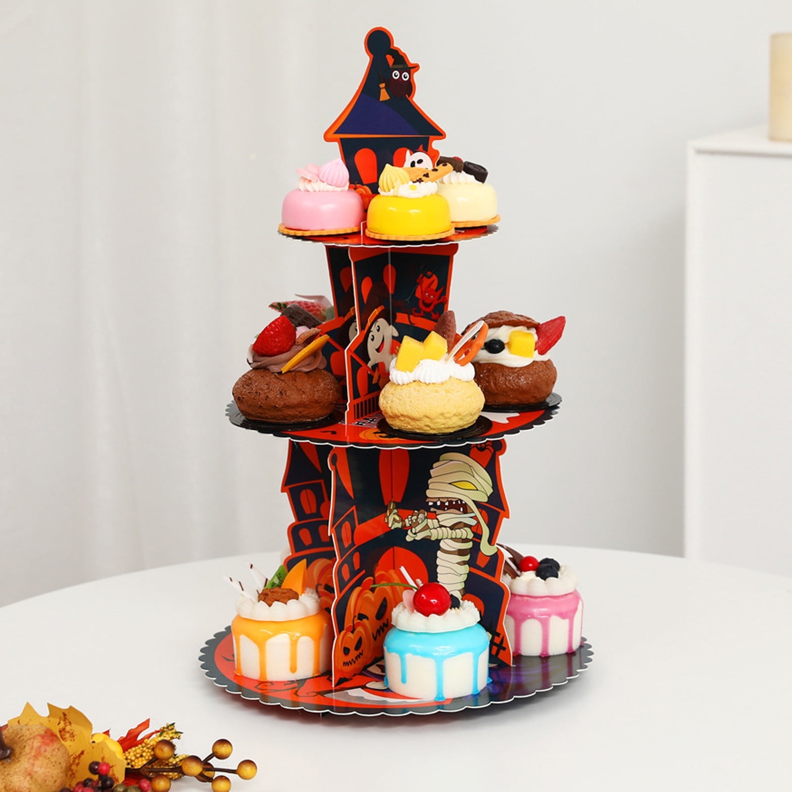HOARBOEG Halloween Cake Stand 3-Tier Paper Dessert Display for Cupcakes ...
