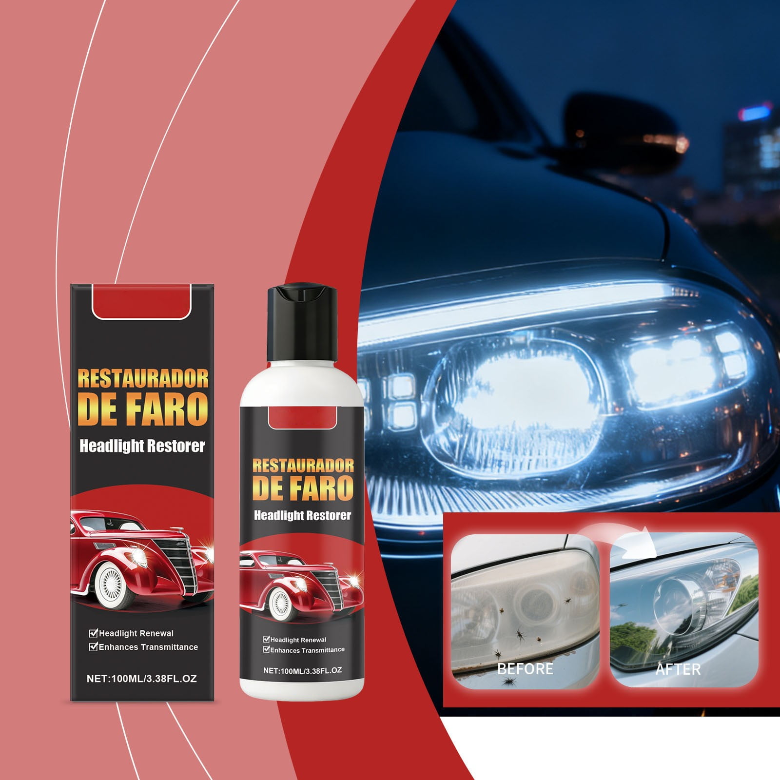 HOARBOEG Headlight Restoration Kit， Car Headlight Polish and Cleaner ...