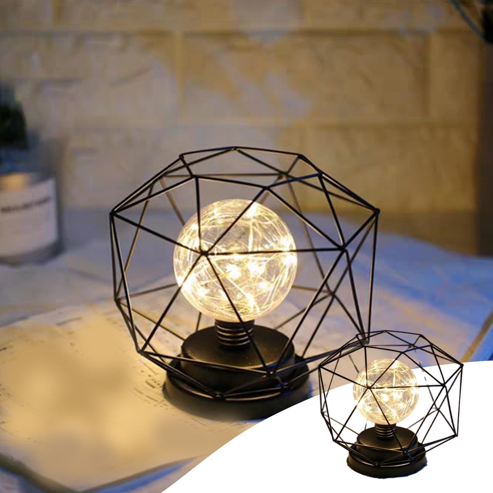 HOARBOEG Industrial Mini Table Lamp, Dimmable Black Metal Cage Desk ...