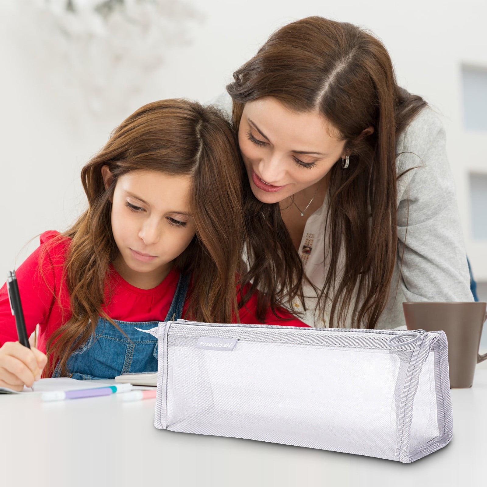 HOARBOEG Large Capacity Nylon Mesh Pencil Case - Transparent 3D Makeup ...