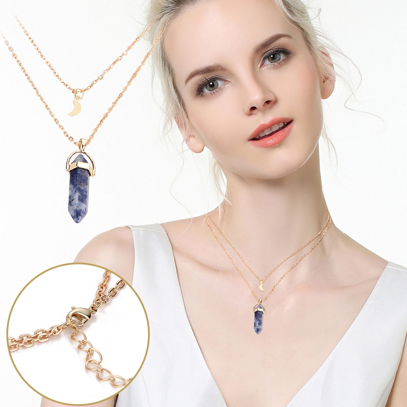 HOARBOEG Layered Choker Hexagonal Gemstone Pendant Necklaces Set Multi ...