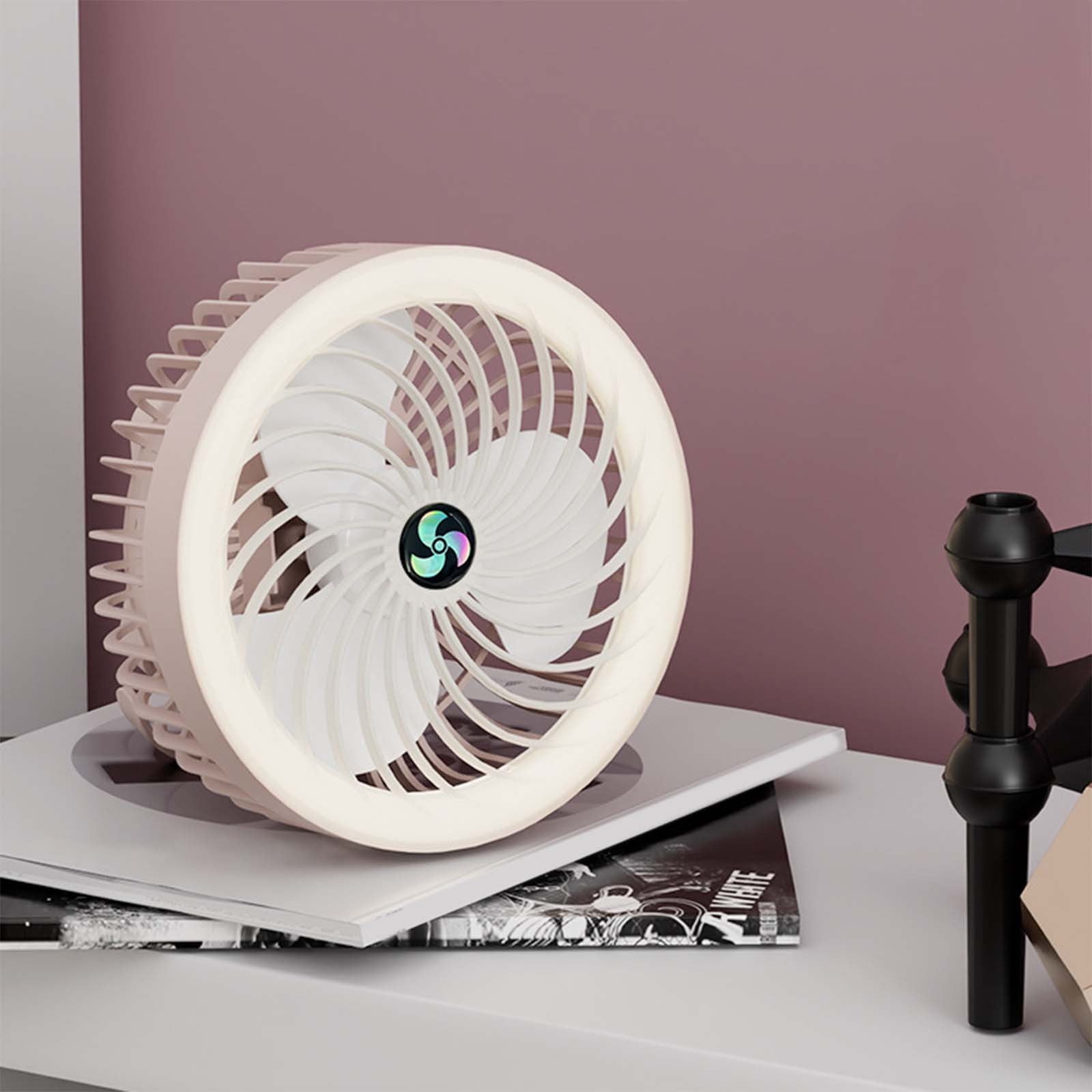 HOARBOEG Rechargeable Camping Fan with LED Light - 3 Speed Portable USB ...