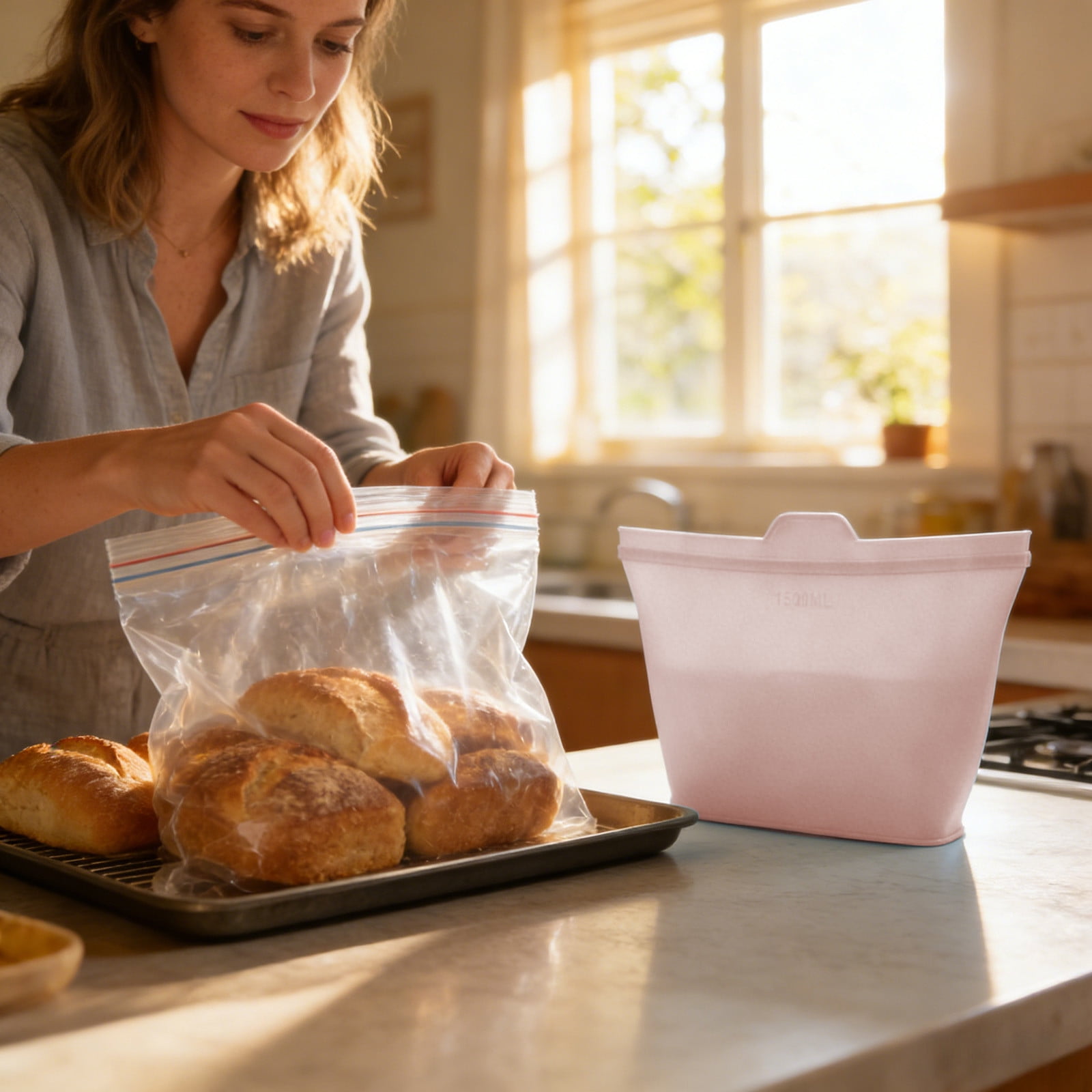 HOARBOEG Reusable Silicone Food Storage Bags, Leakproof Freezer Bags ...