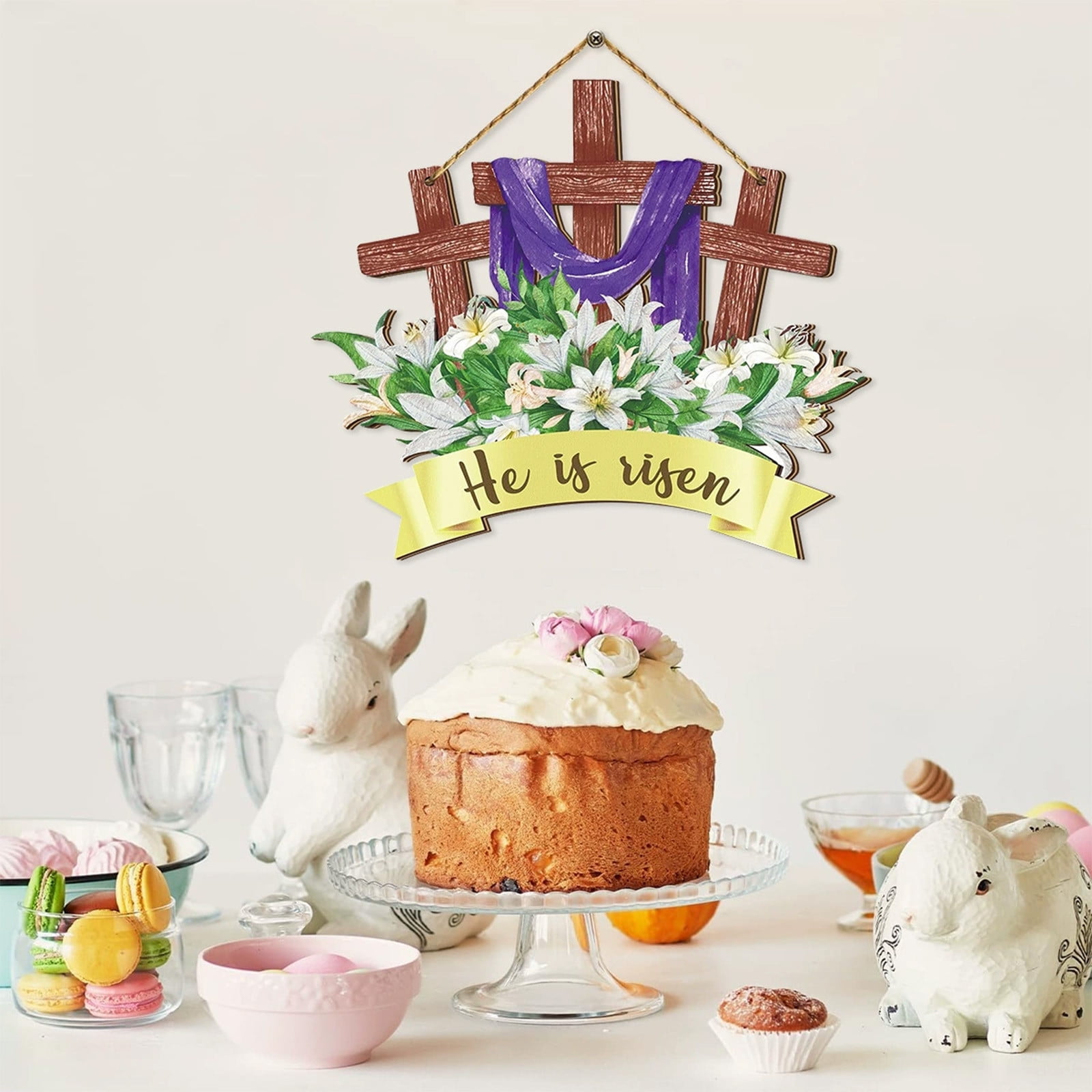 HOARBOEG He Is Risen Easter Wooden Sign Religious Wall Decor Plaque ...