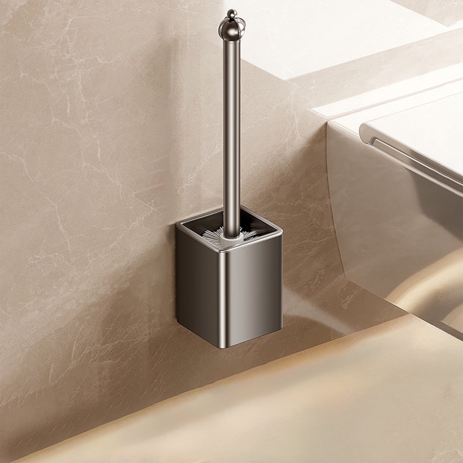 HOARBOEG Round Head Toilet Brush with Base, Long Handle Toilet Brushs ...