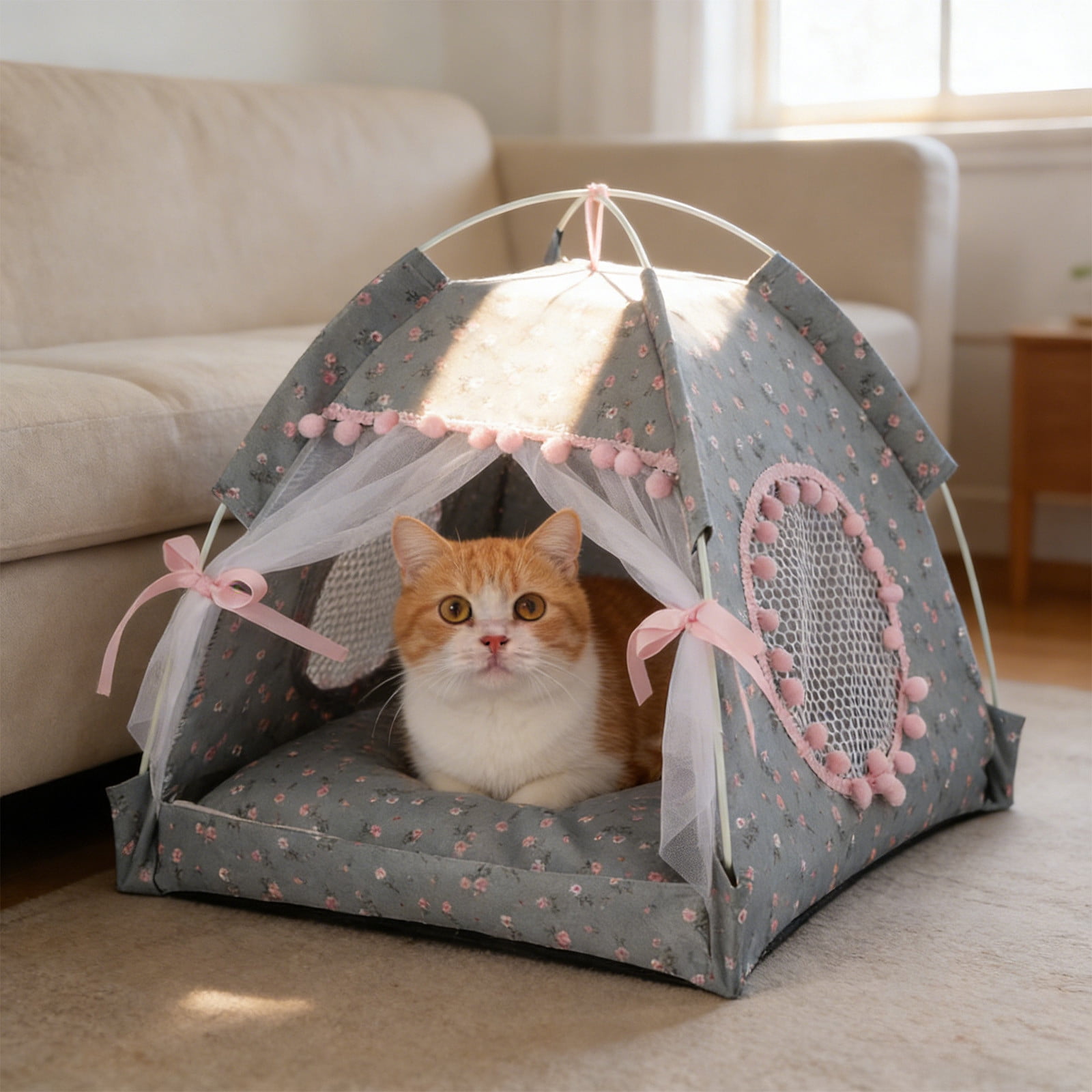 HOARBOEG Semi-Enclosed Pet Tent, Foldable Outdoor Cat Bed with Mosquito ...