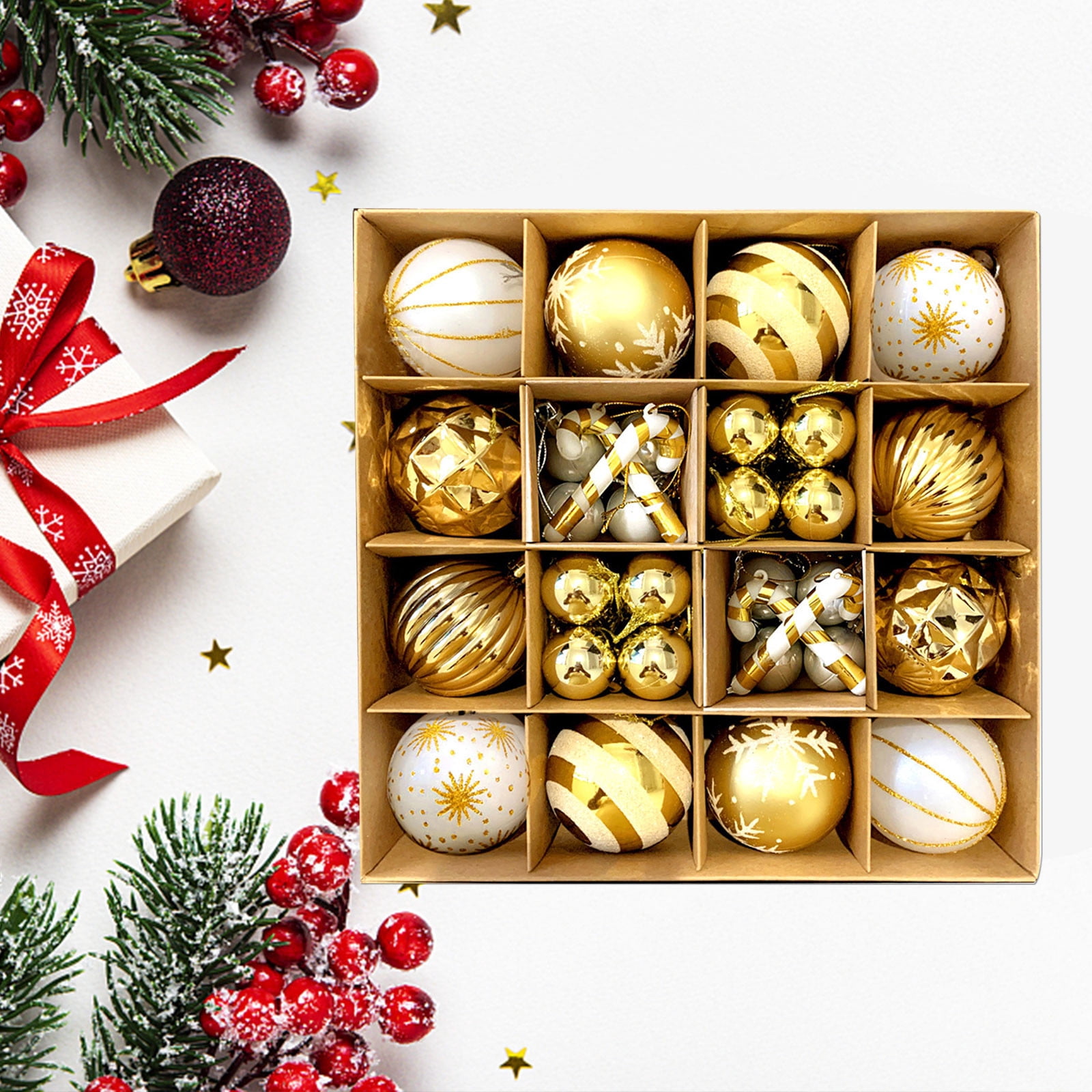 HOARBOEG Shatterproof Christmas Ornament Balls, Glittering Plastic ...