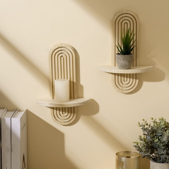 HOARBOEG Solid Wood Wall Shelf, 2-Piece Boho Hanging Shelves Set ...