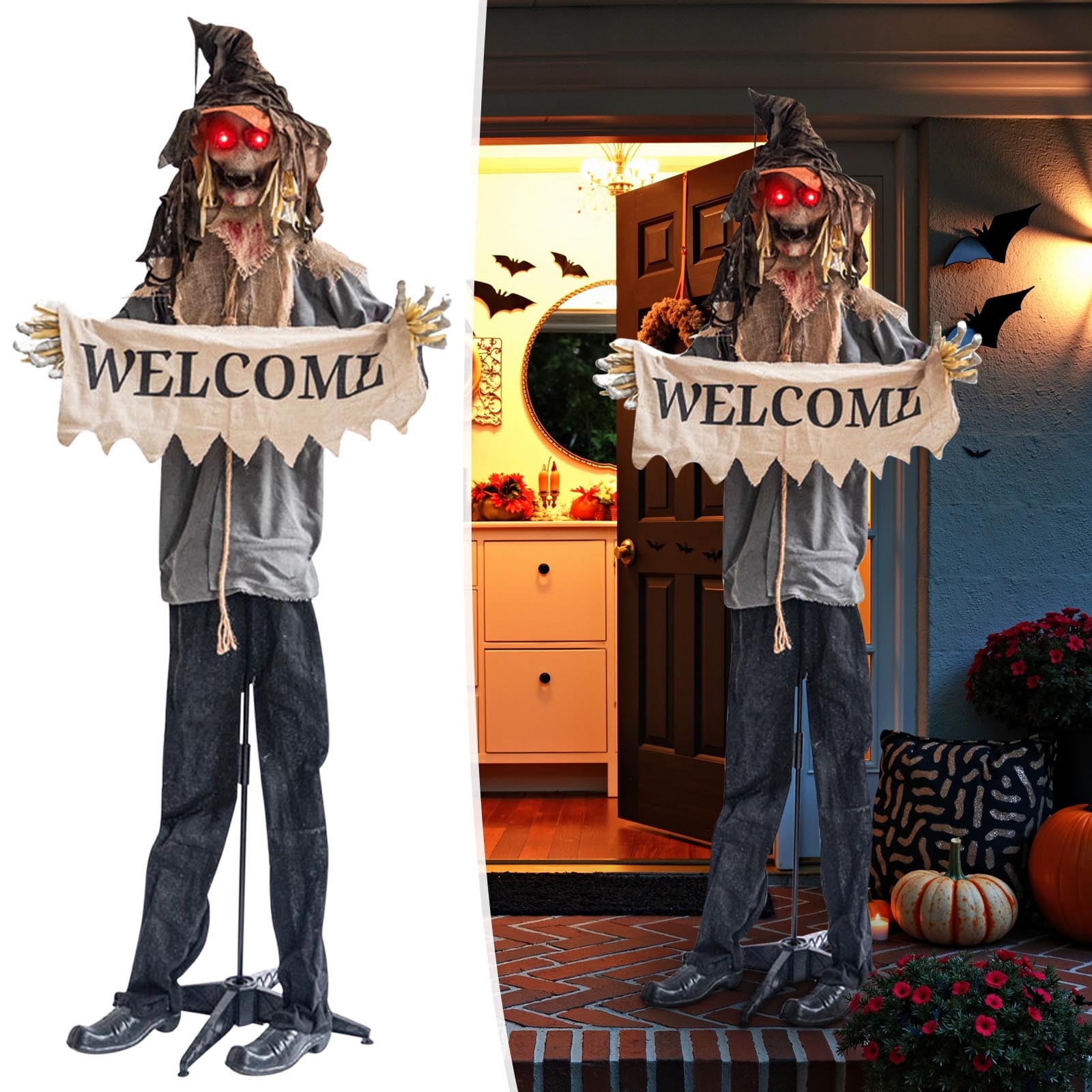 HOARBOEG Spooky Halloween Standing Straw Skeleton Decor with Red ...