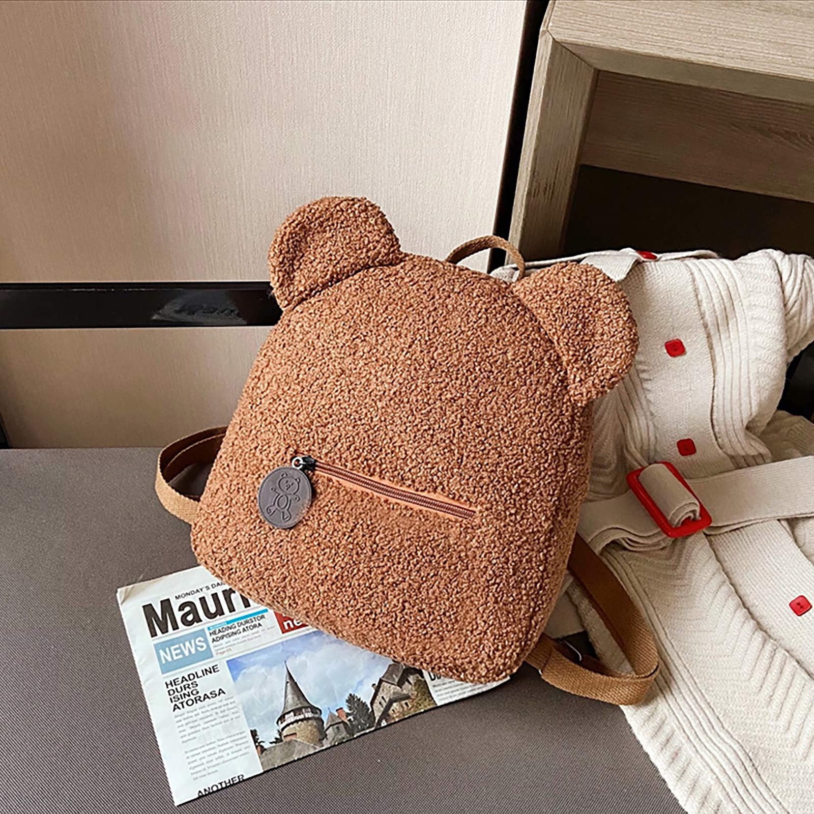 HOARBOEG Teddy Bear Plush Backpack Cute Little Bear Ears Daypack for ...