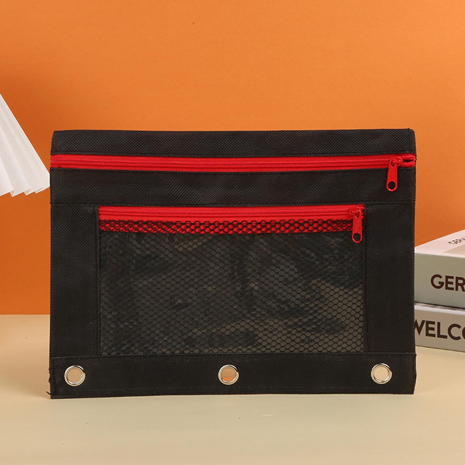 HOARBOEG Three Hole Binder Pencil Pouch, Double Layer Mesh Pencil Bag ...