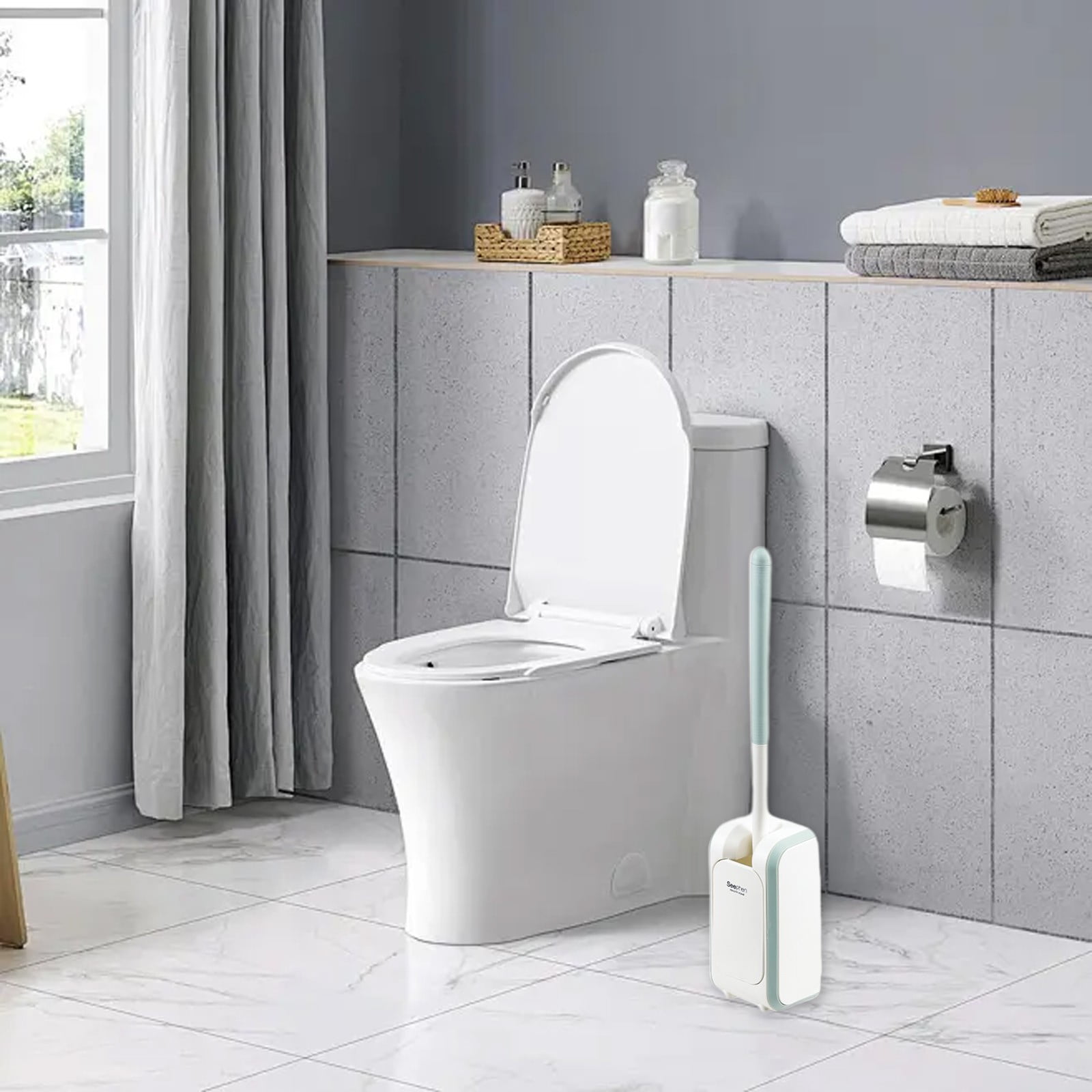 HOARBOEG Toilet Bowl Scrubber 2-1 Soft Bristle Brush Head Toilet Brush ...
