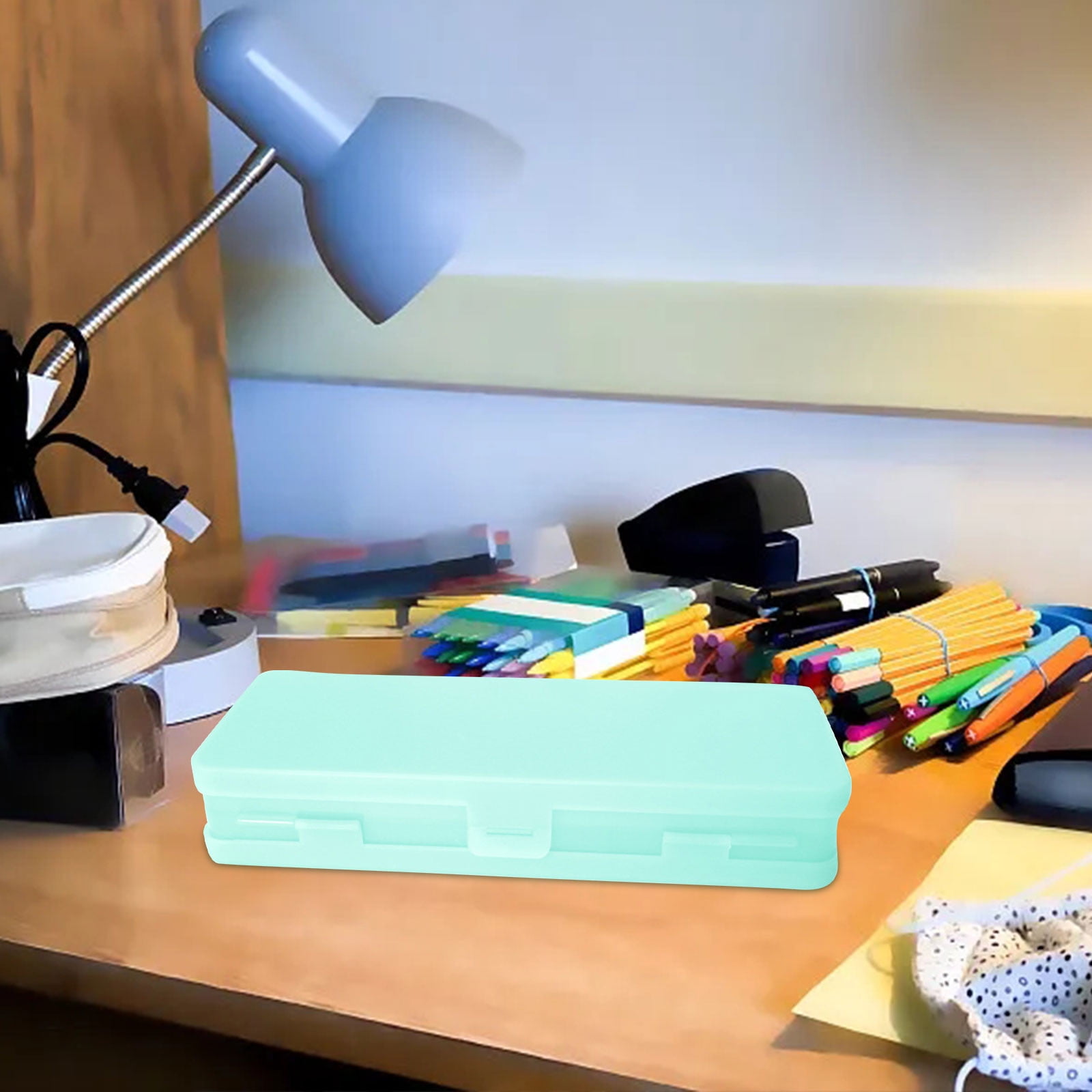 HOARBOEG Transparent Plastic Pen Pencil Box Double-Layer Frosted Pencil Case Organizer Stackable ...