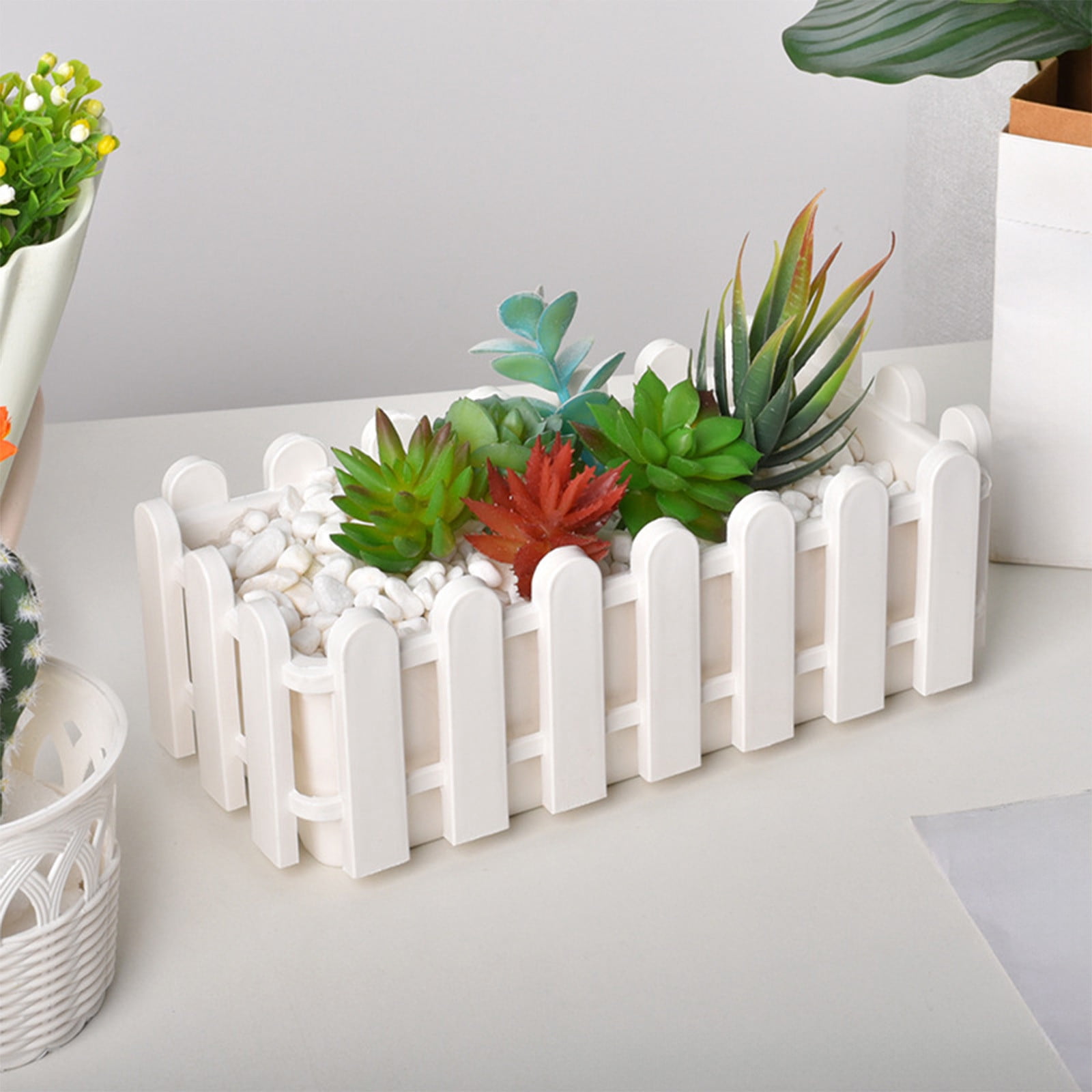 HOARBOEG White Plastic Fence Planter for Succulents and Small Potted ...