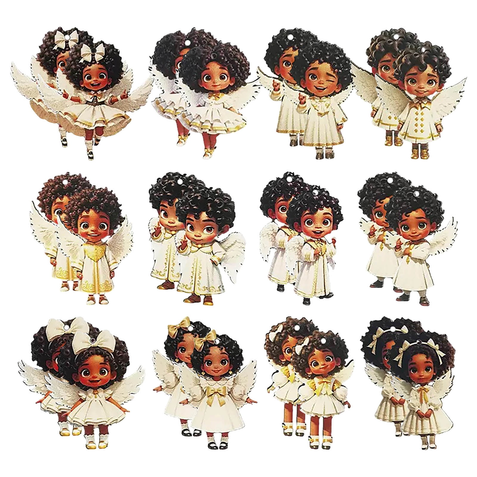 HOARBOEG Wooden Smiling Little Angela Ornament Set, Afros Latin ...