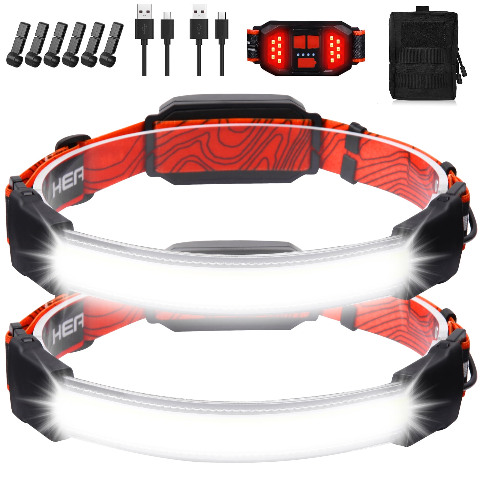 HOATWOU LED Headlamp 2 Pack,1500Lumen 6 Modes USB Rechargeable Headlamp ...