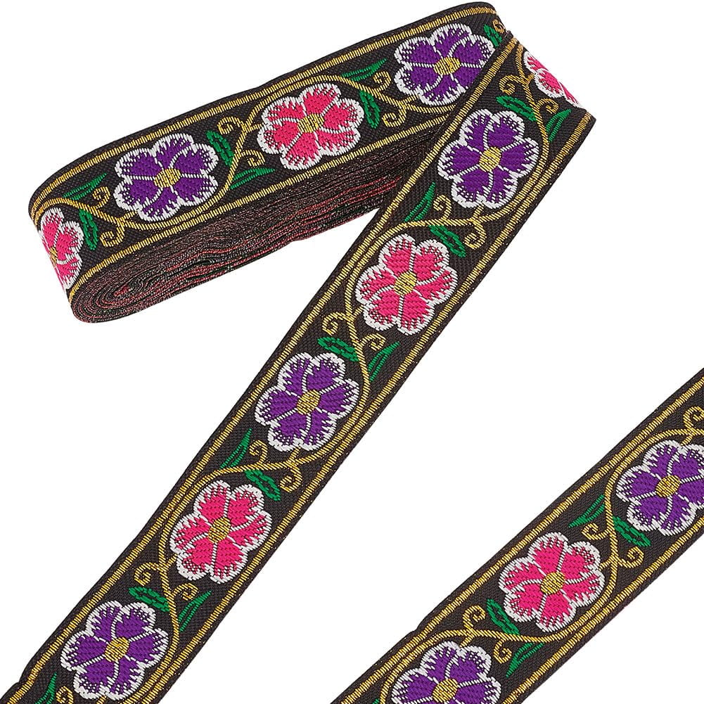 HOBBIESAY 20 Yards Jacquard Ribbon Trim 1.3 Inch Wide Ethnic Flower ...