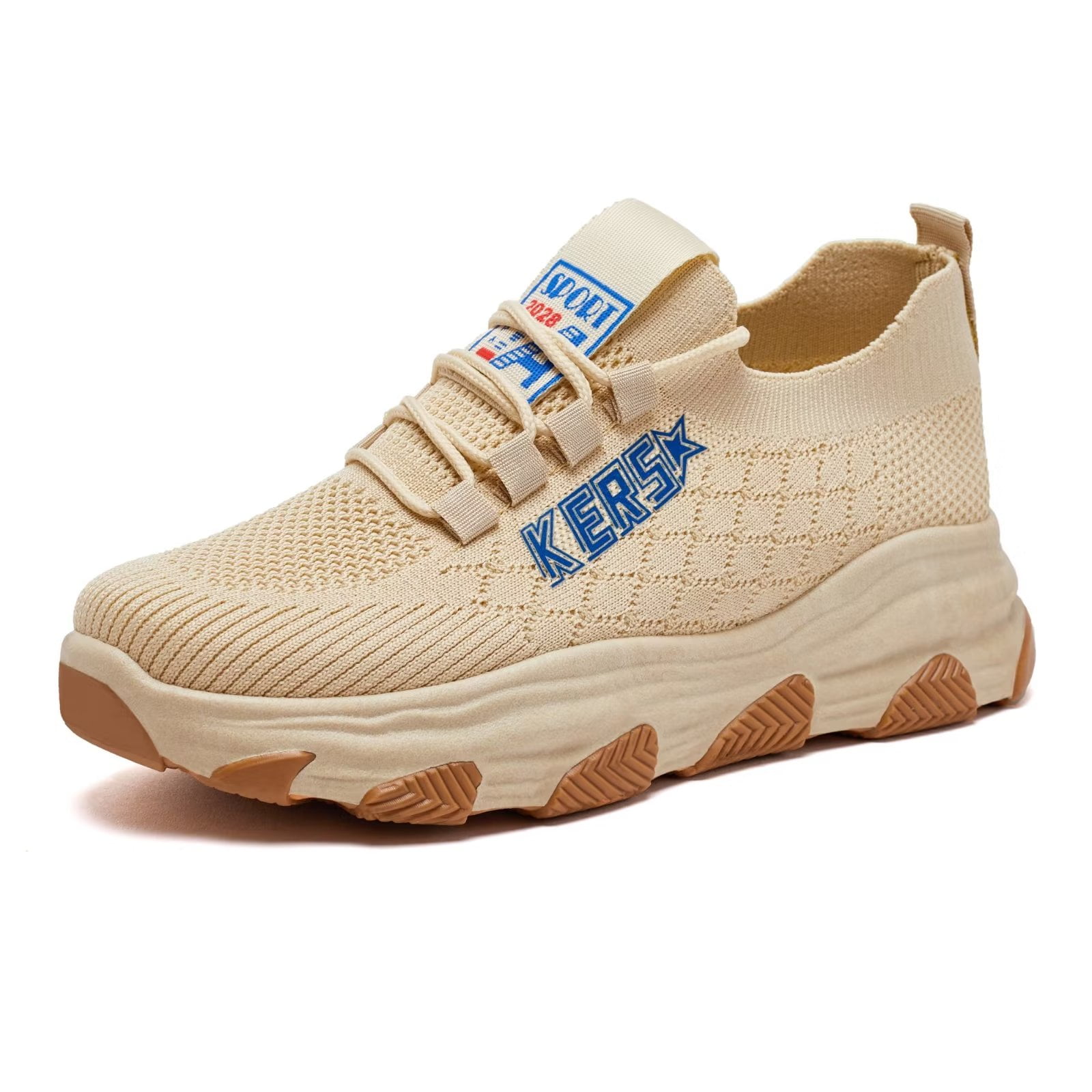 Hobibear Womens Runing Shoes Comfy Lightweight Non Slip Mesh Chunky Sneakers Beige 55