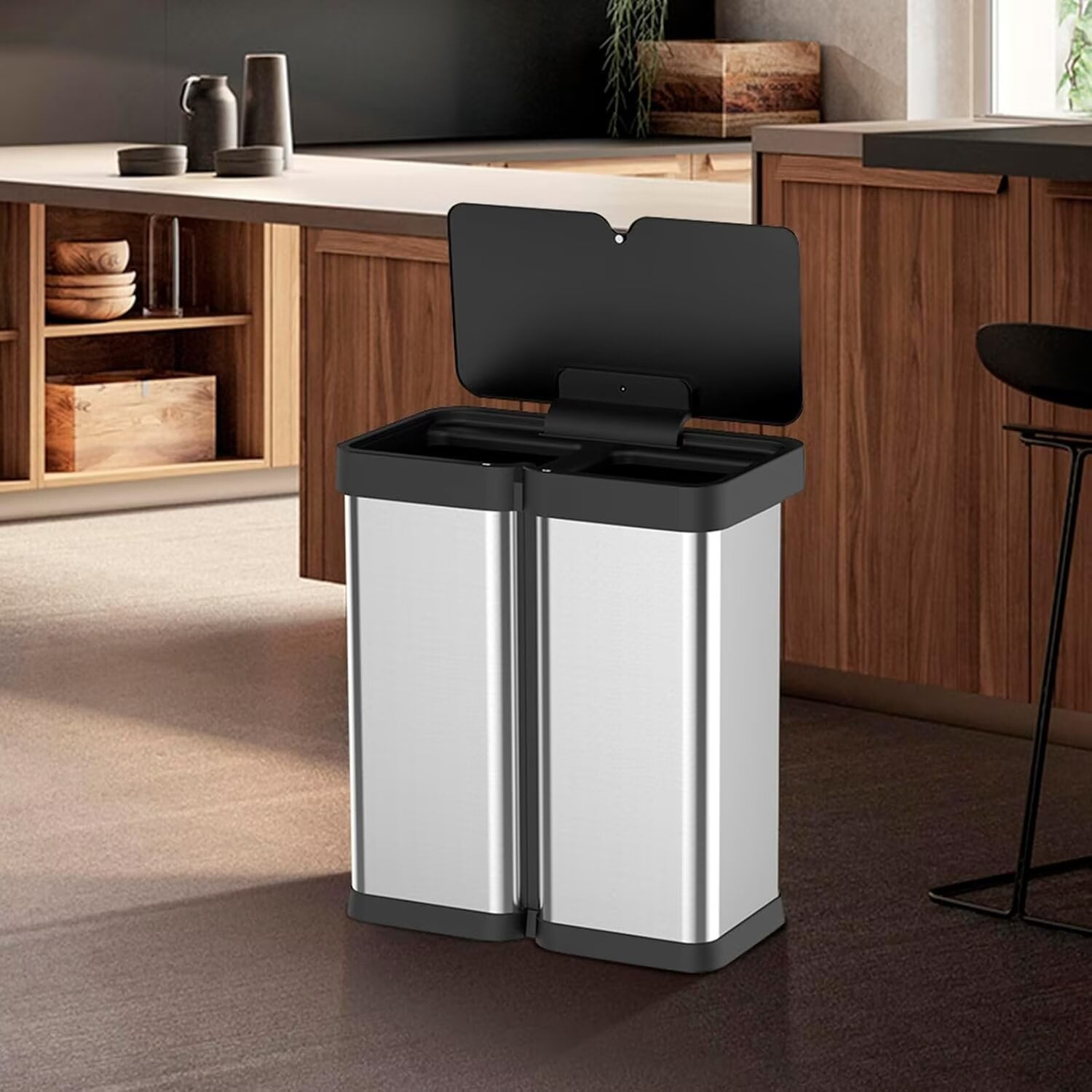 HOBLOC 16 Gallon Automatic Trash Can, 30L+30L Stainless Steel Dual ...