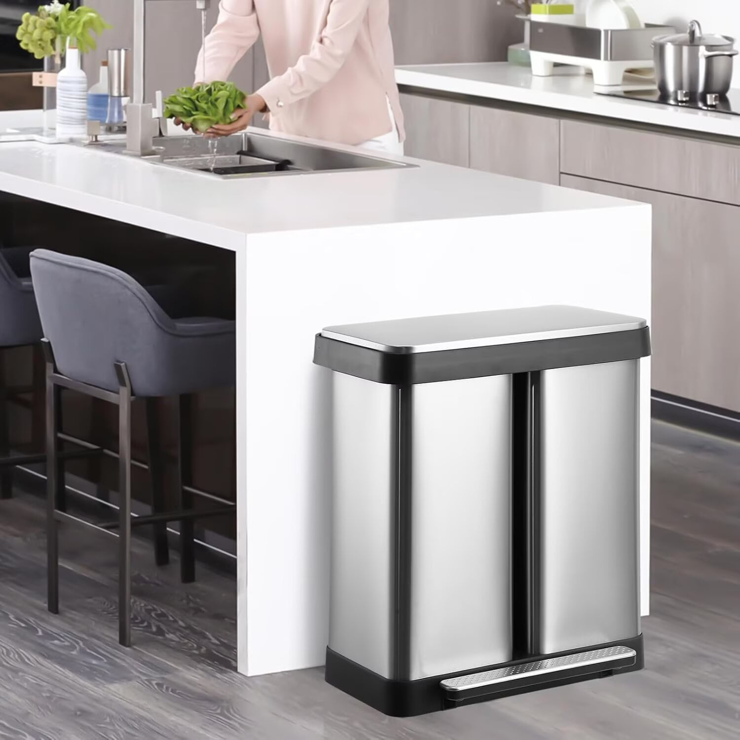 HOBLOC 19 Gallon/72L Dual Kitchen Trash Can, 2x9.5 Gallon Stainless ...