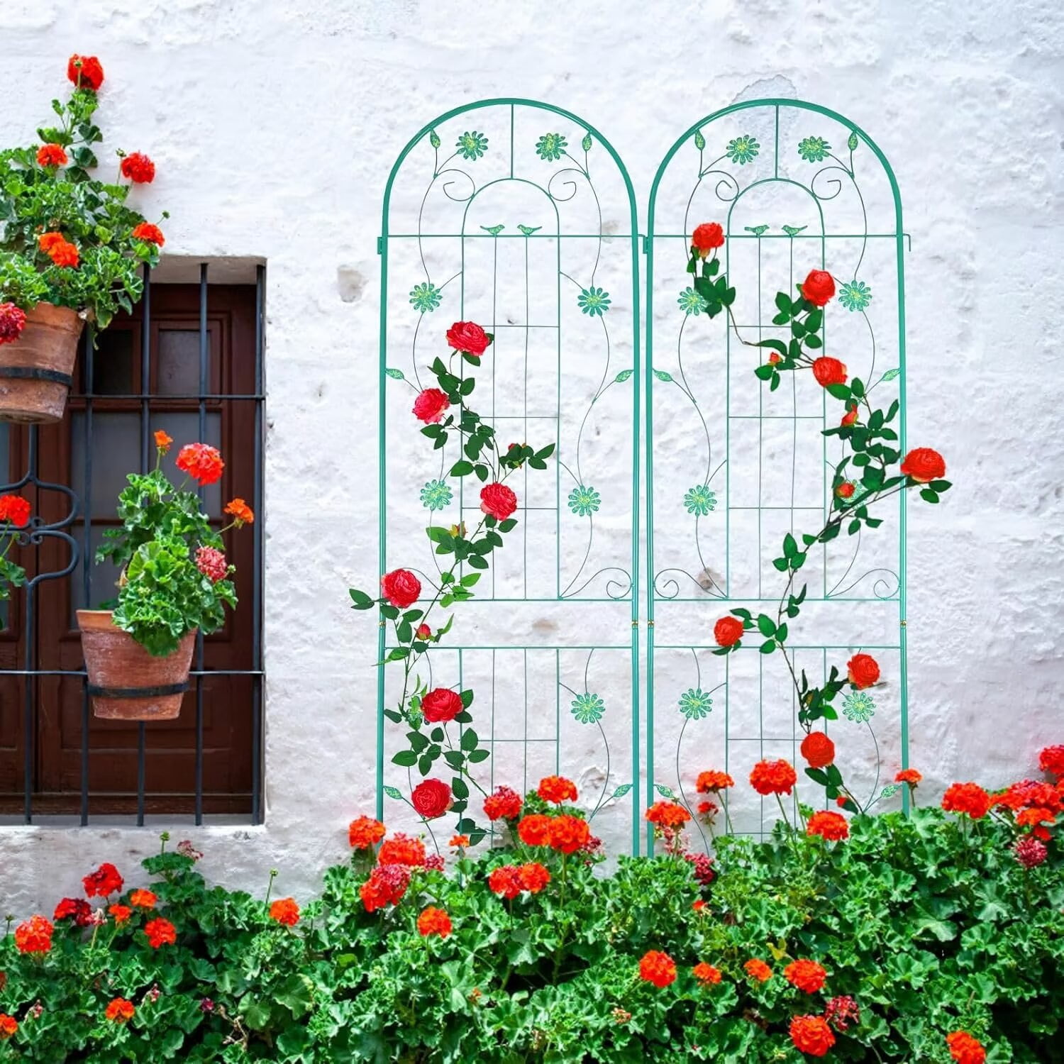 HOBLOC 2 Pack Garden Trellis for Climbing Plants 87" x 20" Green Iron ...