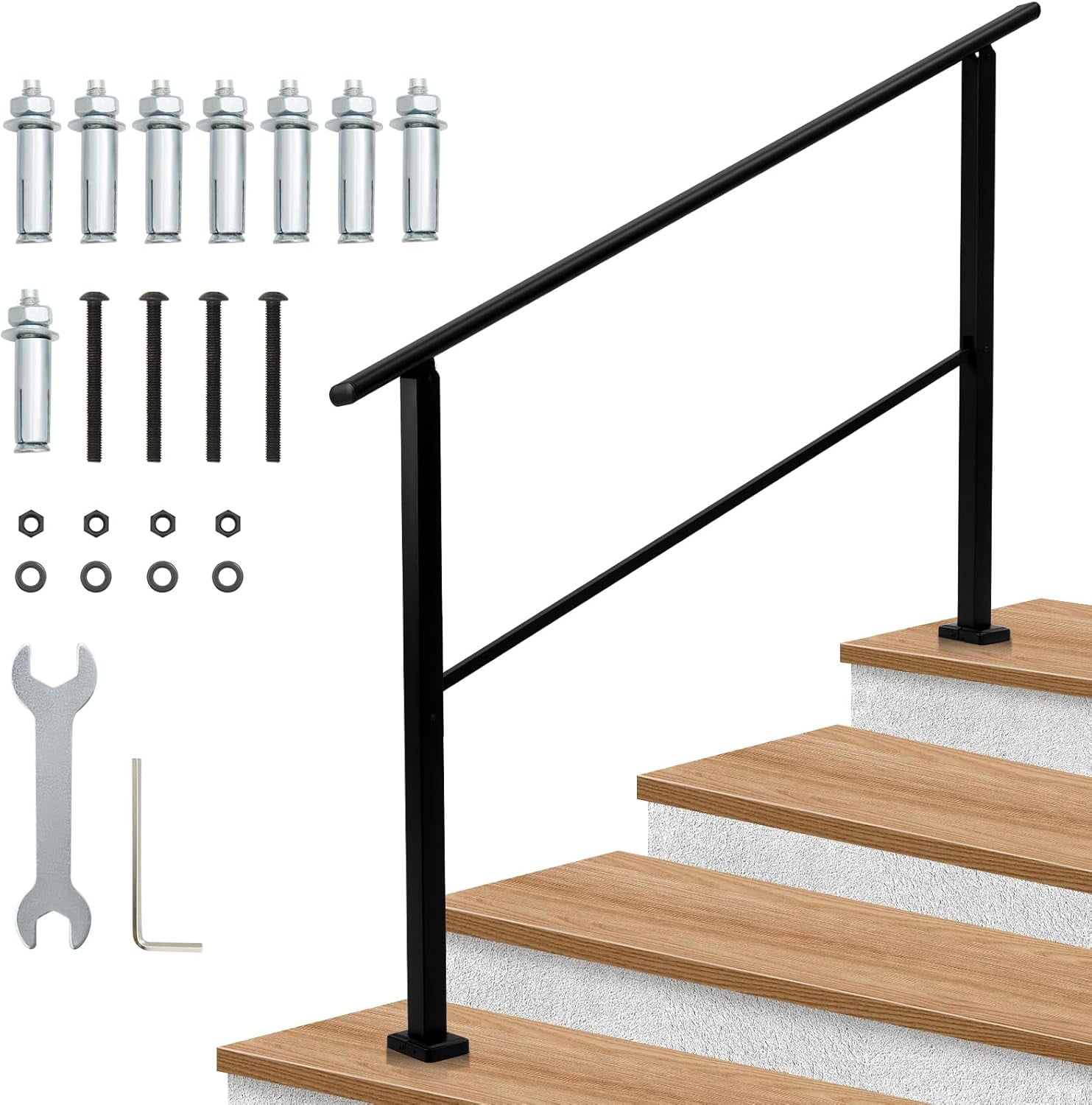 HOBLOC 4 Step Handrails for Outside Stairs, Metal Stair Railing with ...