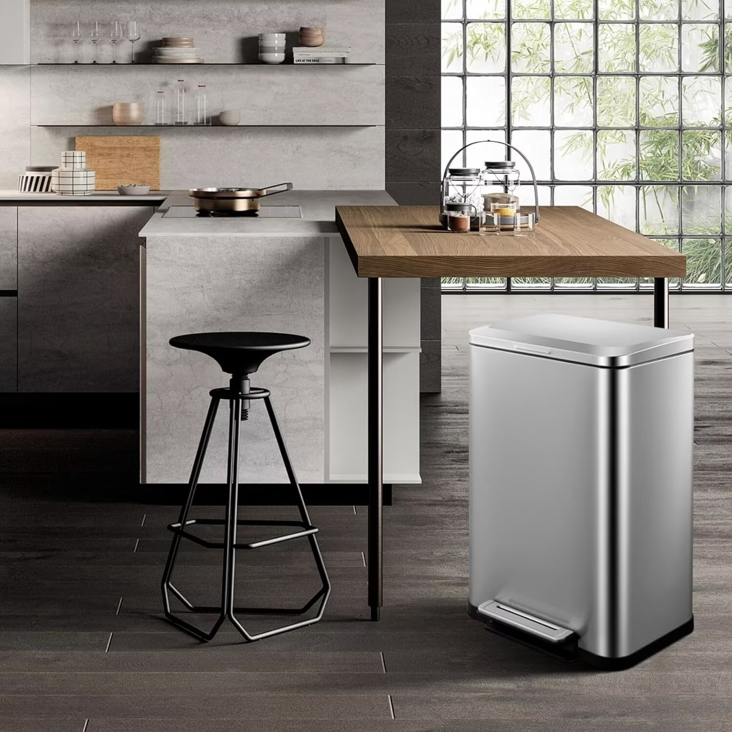 HOBLOC 50 Liter/13 Gallon Trash Can, Stainless Steel Rectangular Steel ...