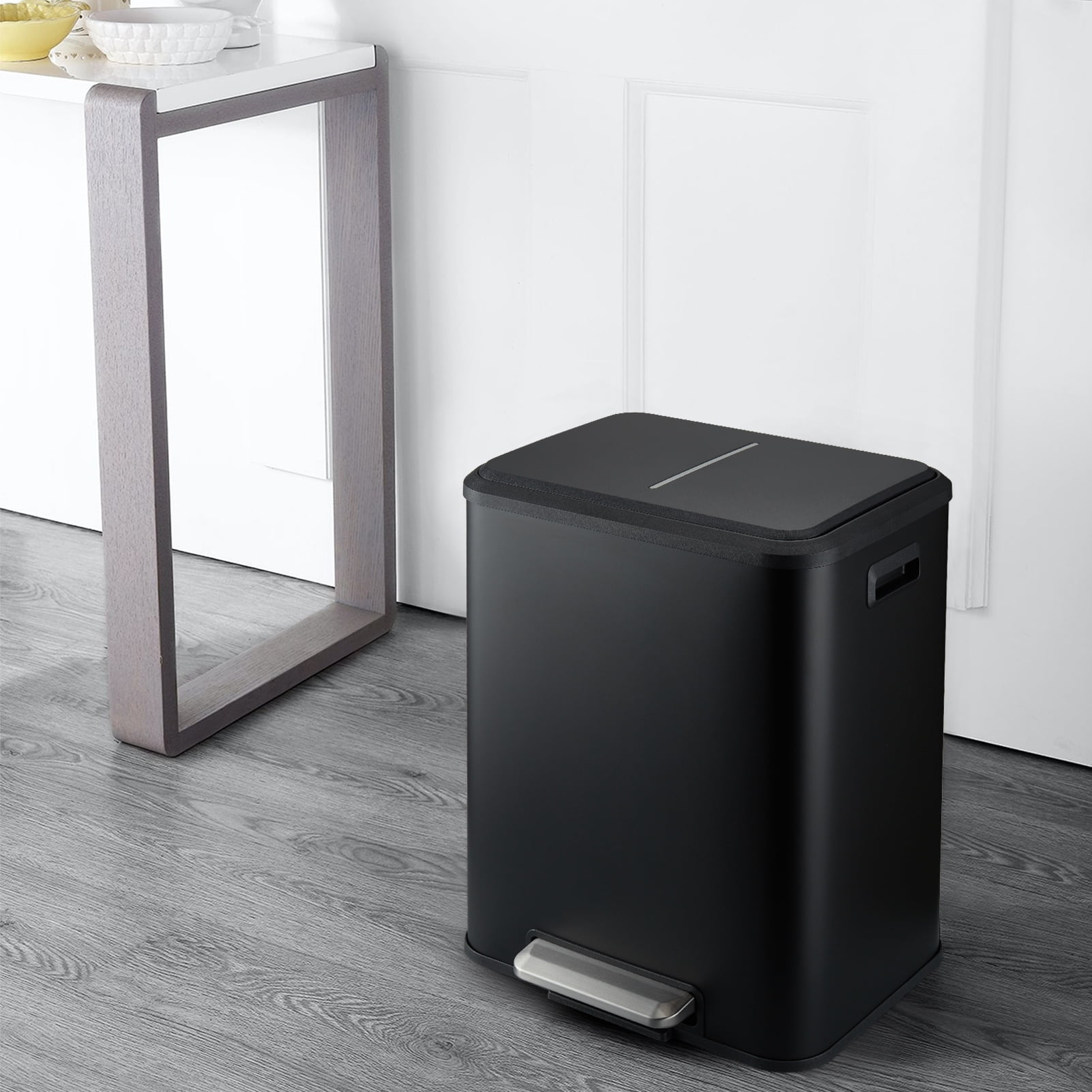 HOBLOC 8 Gallon Dual Bin Rectangular Trash Can, Stainless Steel 2 x 15 ...