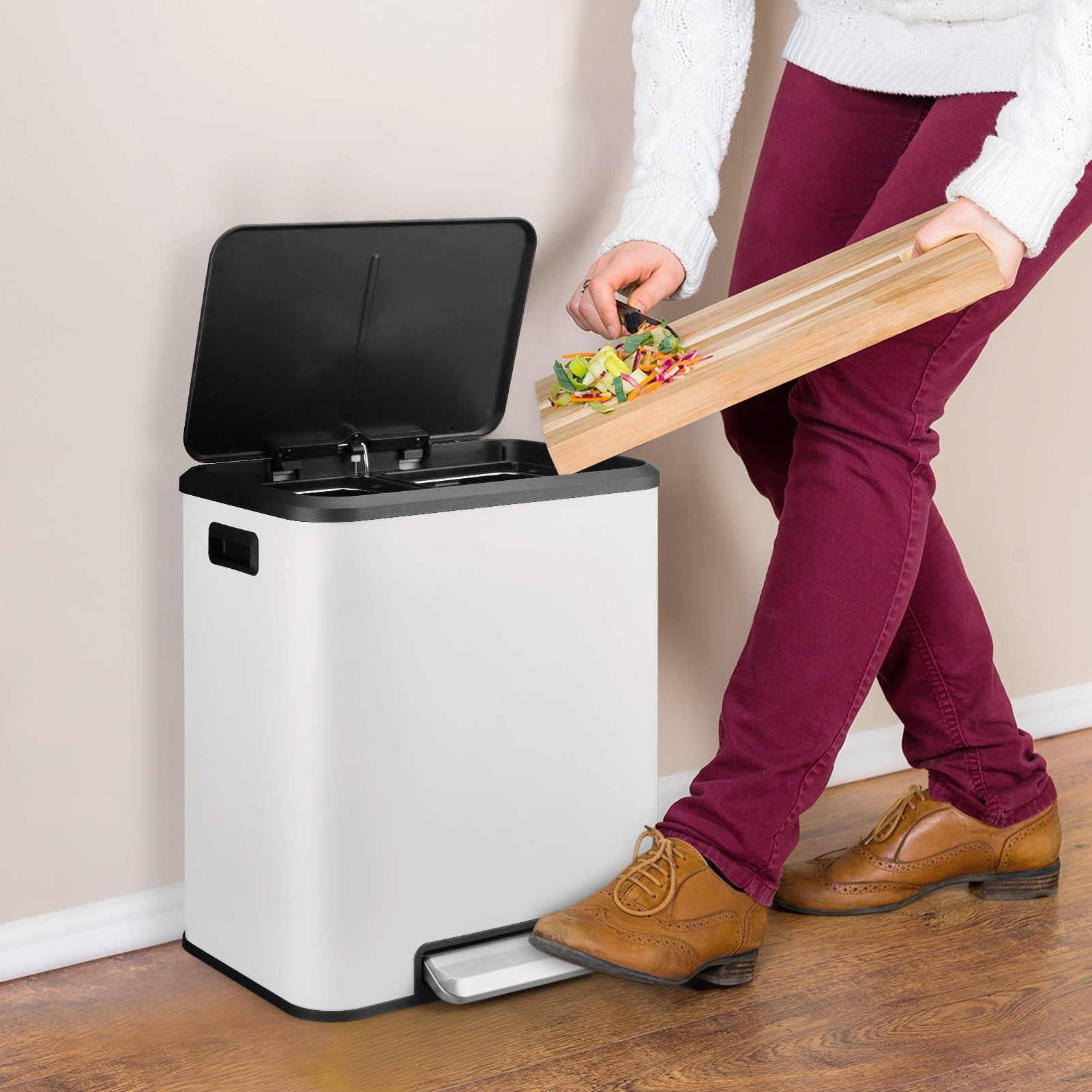 HOBLOC 8 Gallon Kitchen Trash Can, Stainless Steel Dual Garbage Can ...