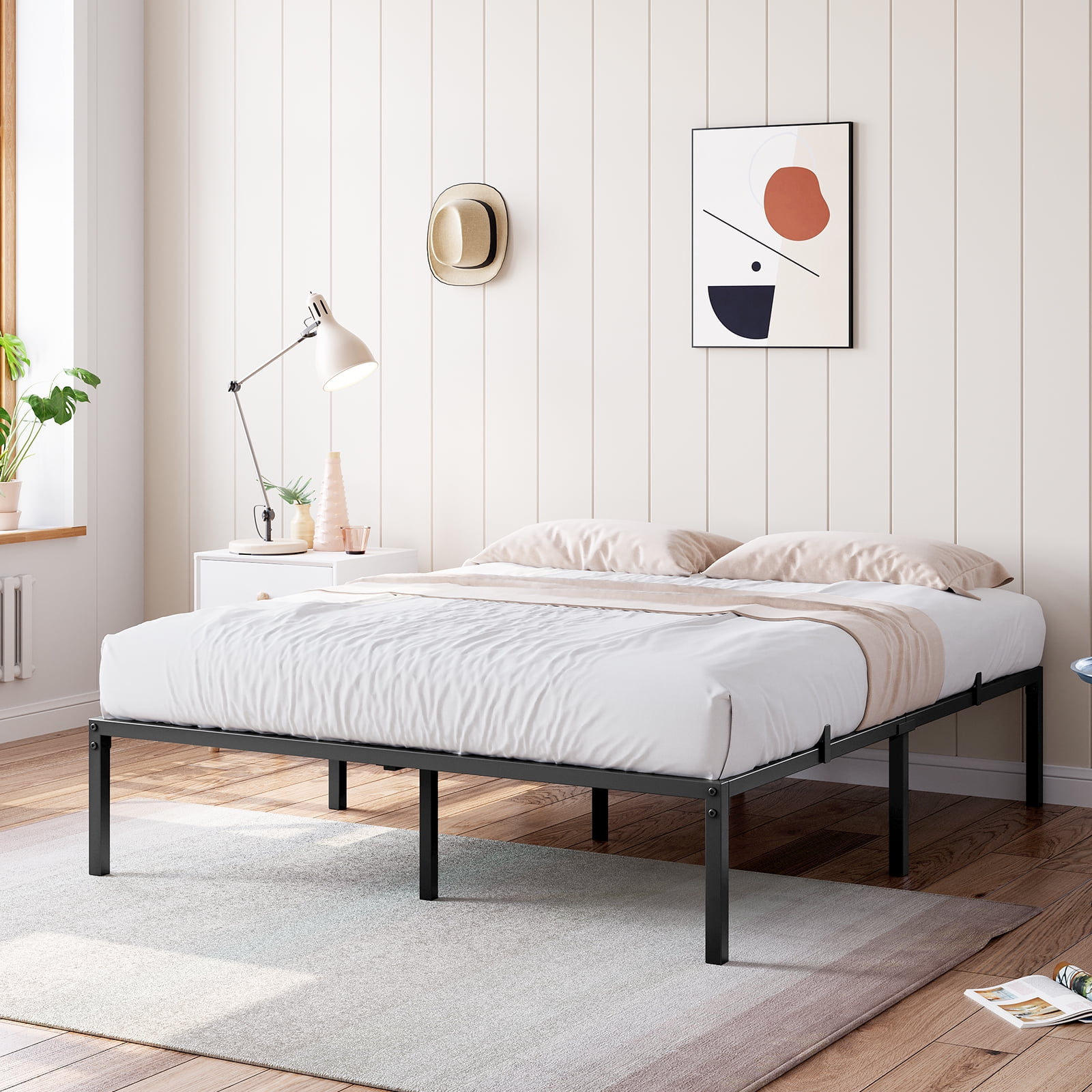 HOBLOC Full Bed Frame, Heavy Duty Metal Tall Platform Bed Size with ...