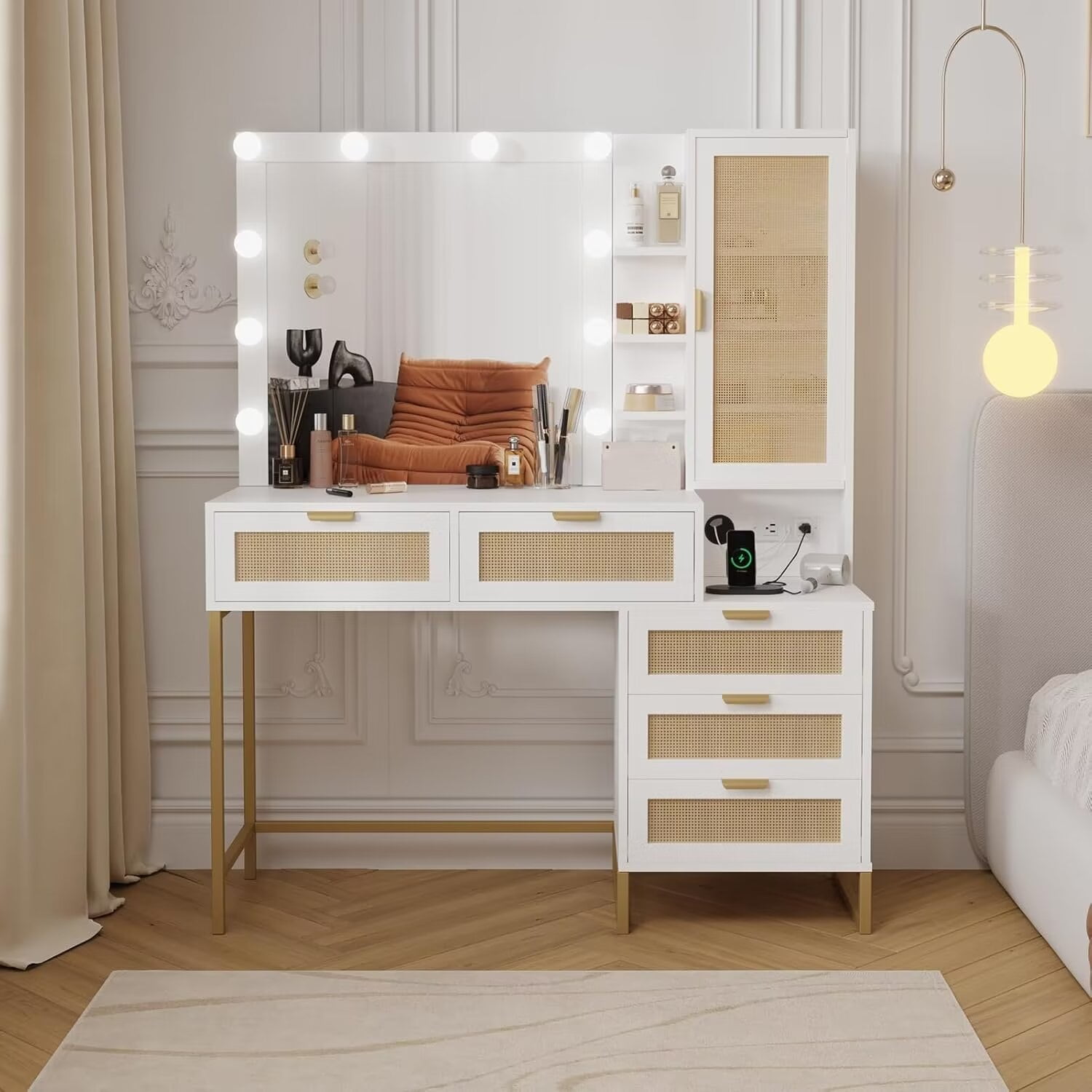 HOBLOC Makeup Vanity with Mirror and Lights, 45.3inch Vanity Desk with ...
