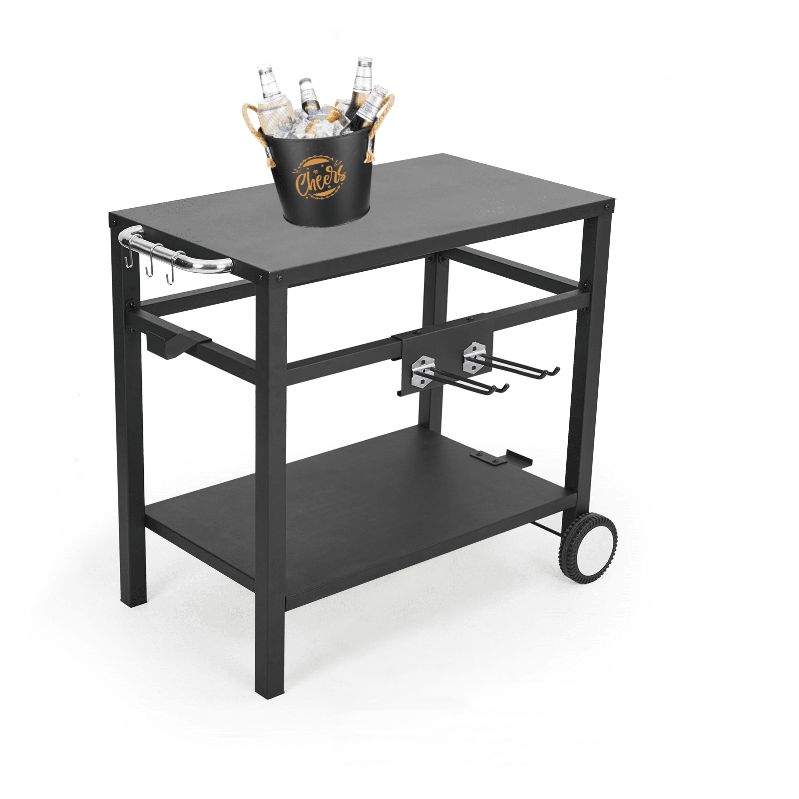 HOBLOC Outdoor Grill Cart with Double-Shelf, Dining Cart with Hooks ...